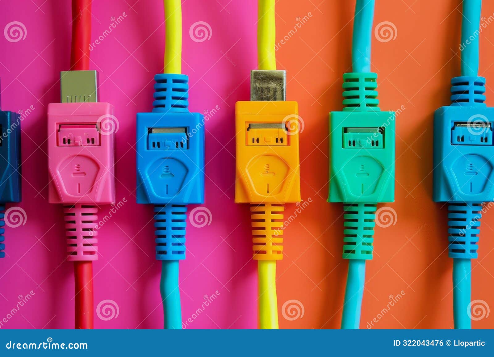 Colorful USB Cables with Different Connectors on a Vibrant Pink and ...