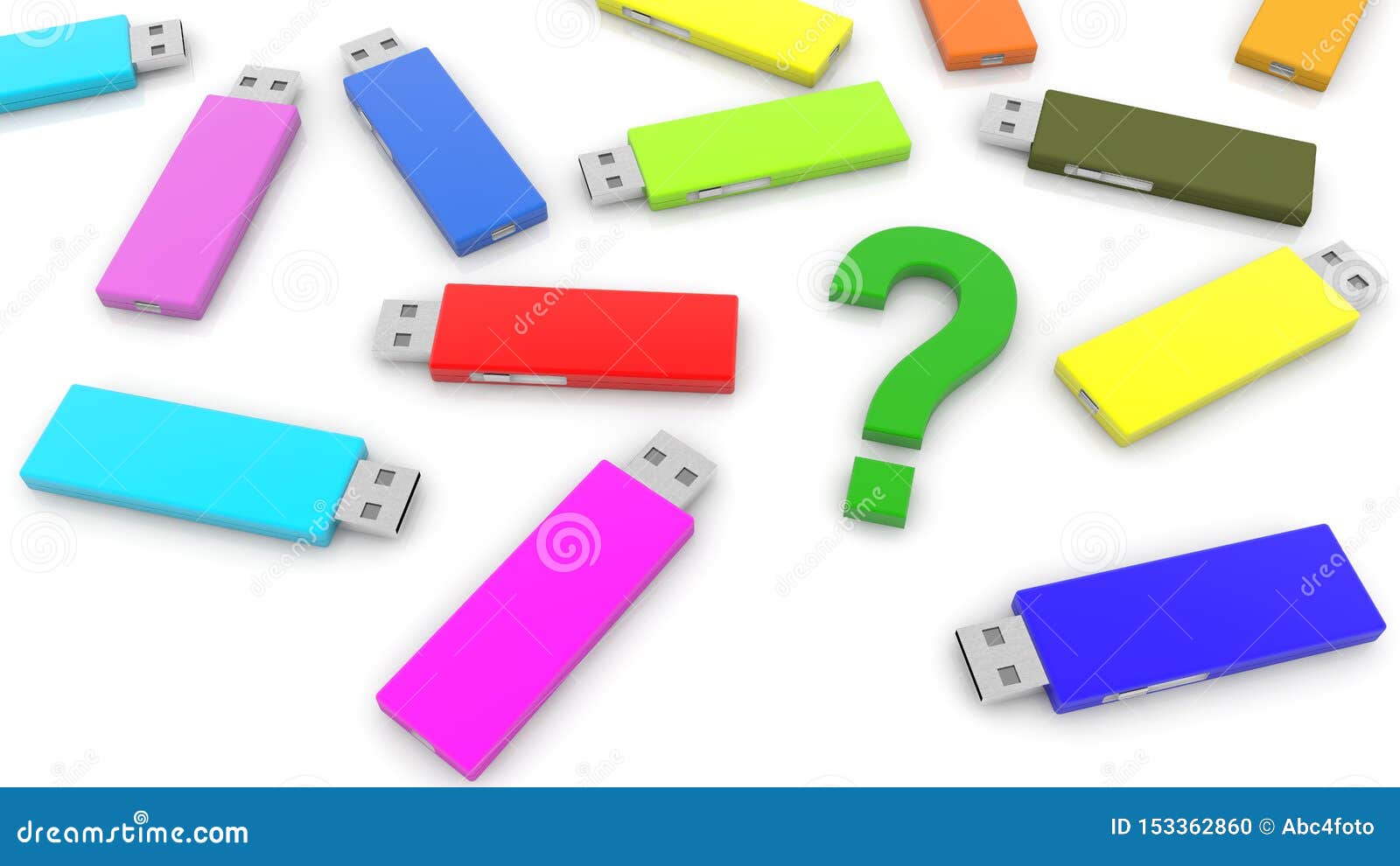Colorful Usb Flash Drives with Green Question Mark Concept Stock ...