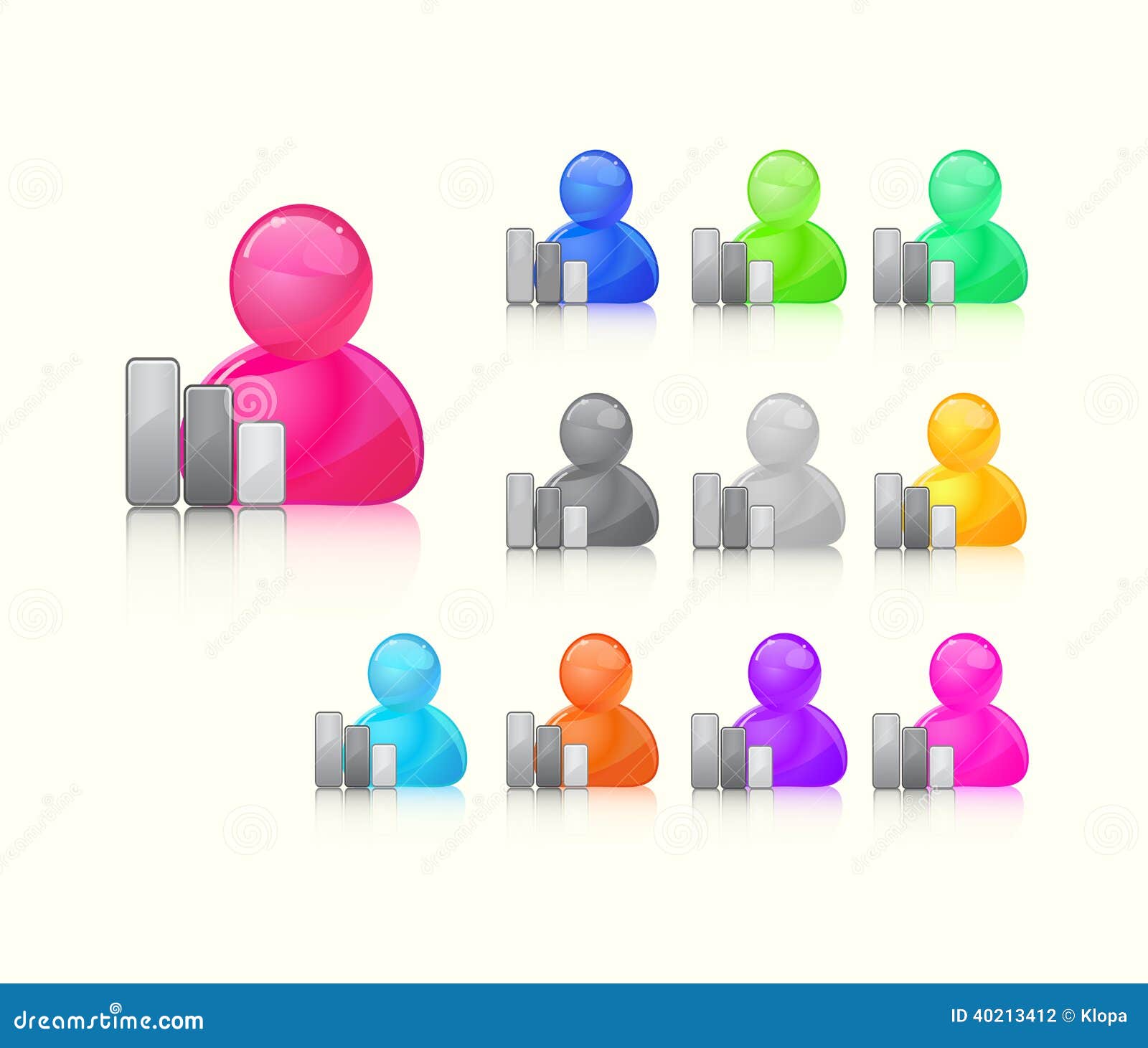 Colorful User Icon Set with Gray Graph Bars Signs Stock Illustration ...