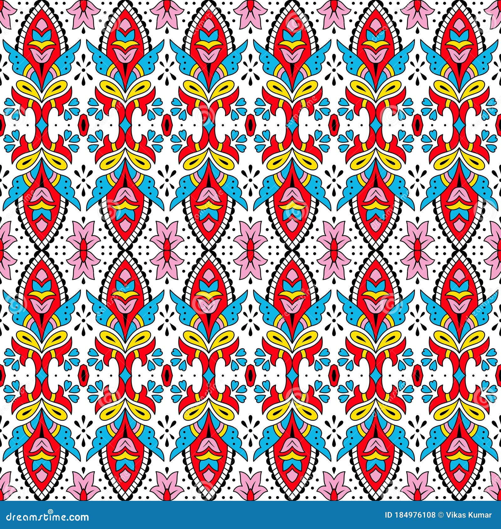 Colorful Vector Abstract Kalamkari Block Pattern Background Design ...