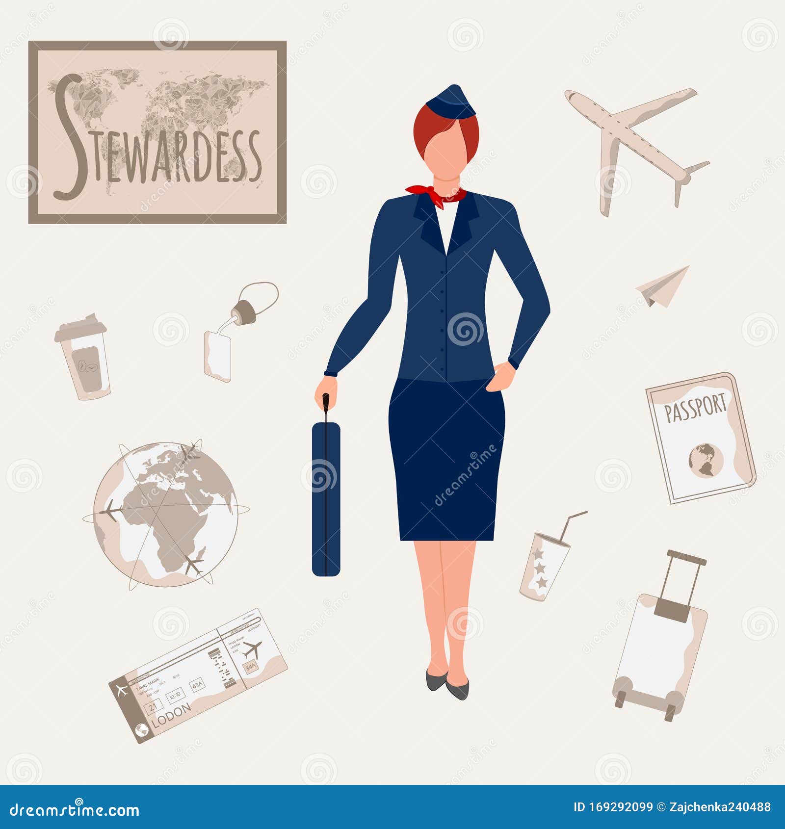 Strong Stewardess Showing Her Flexed Arm Vector Cartoon Illustration ...