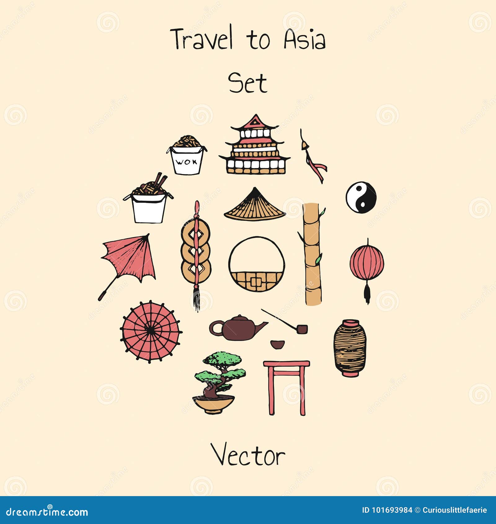 Colorful Vector Asian Set. Includes Oriental Elements Contours Stock ...