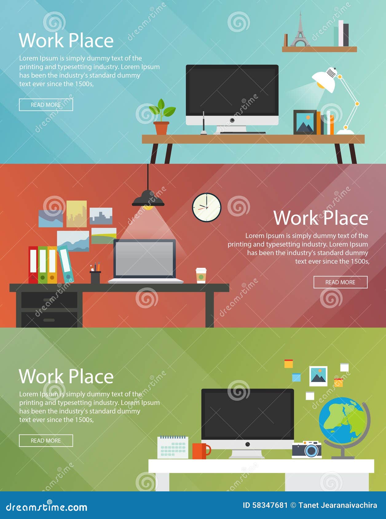 Colorful Vector Banners Set. Workplace Stock Vector - Illustration of ...