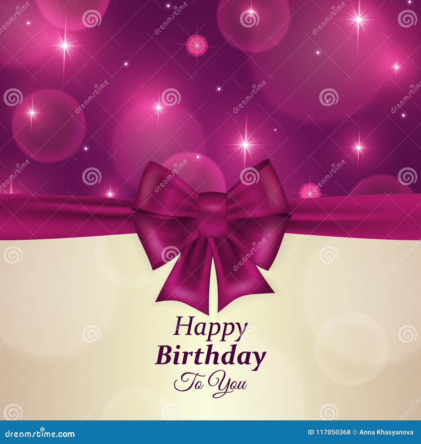 Colorful Vector Birthday Card with Text Space. Decorated with Bow and ...