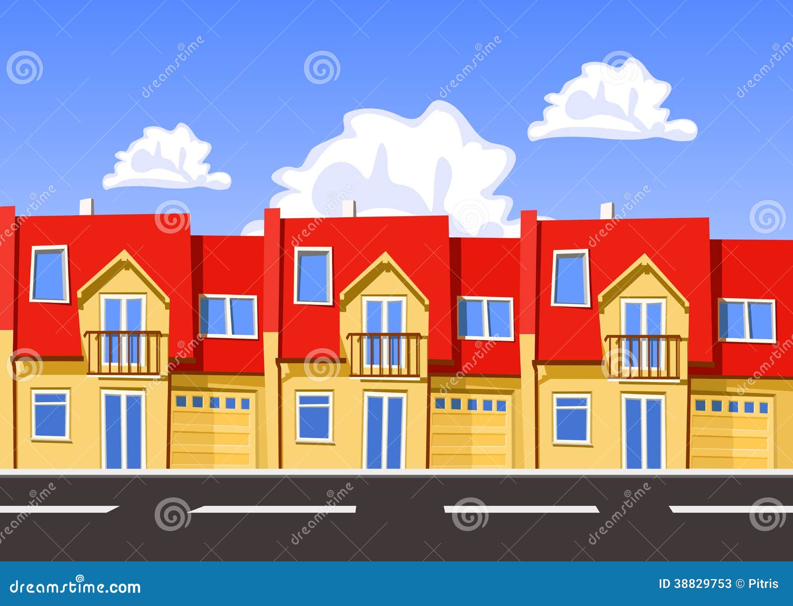 Colorful Vector City, Row Building. Stock Vector - Illustration of ...