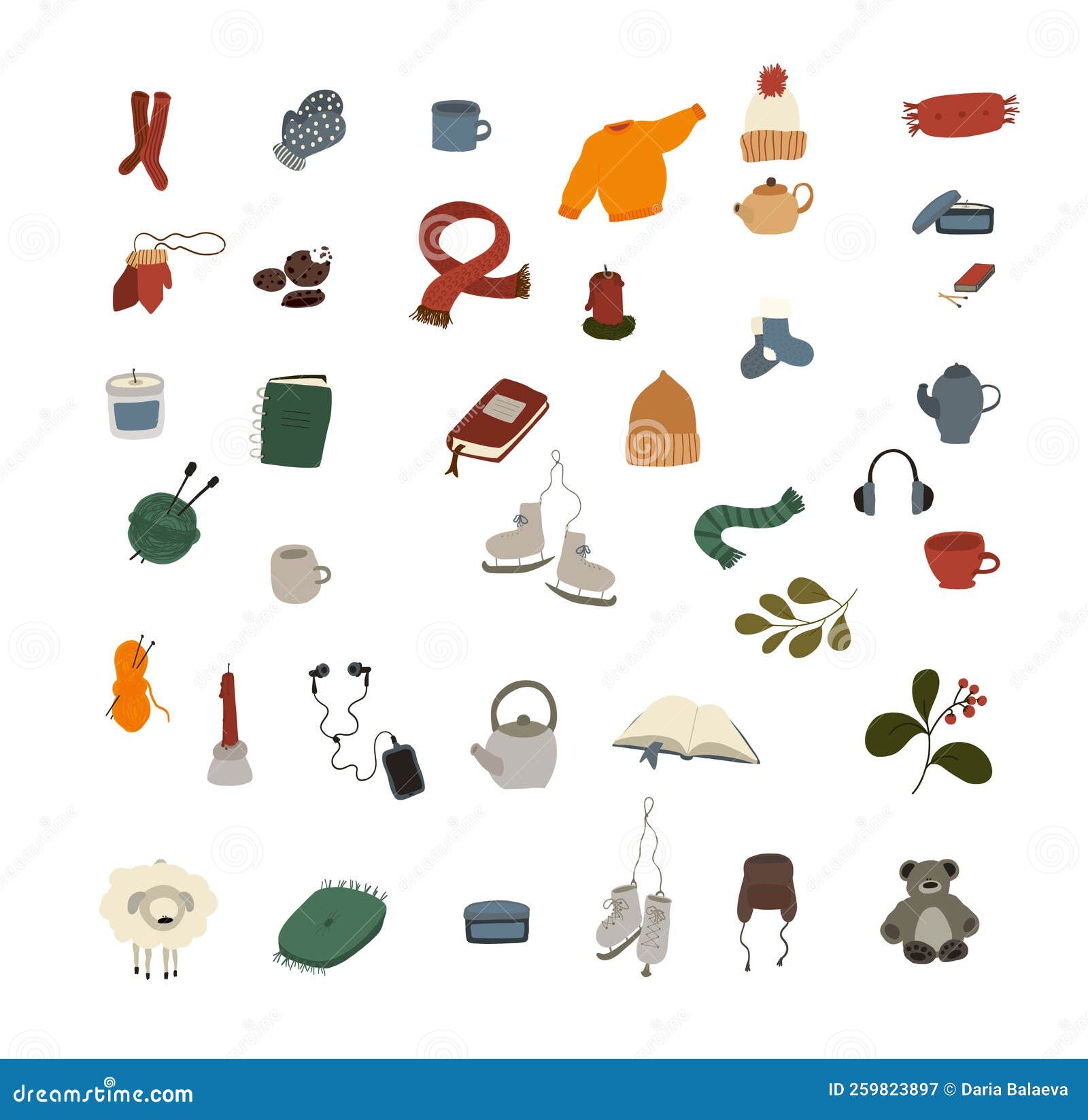 Colorful Vector Cosy Set of Winter Objects Stock Vector - Illustration ...