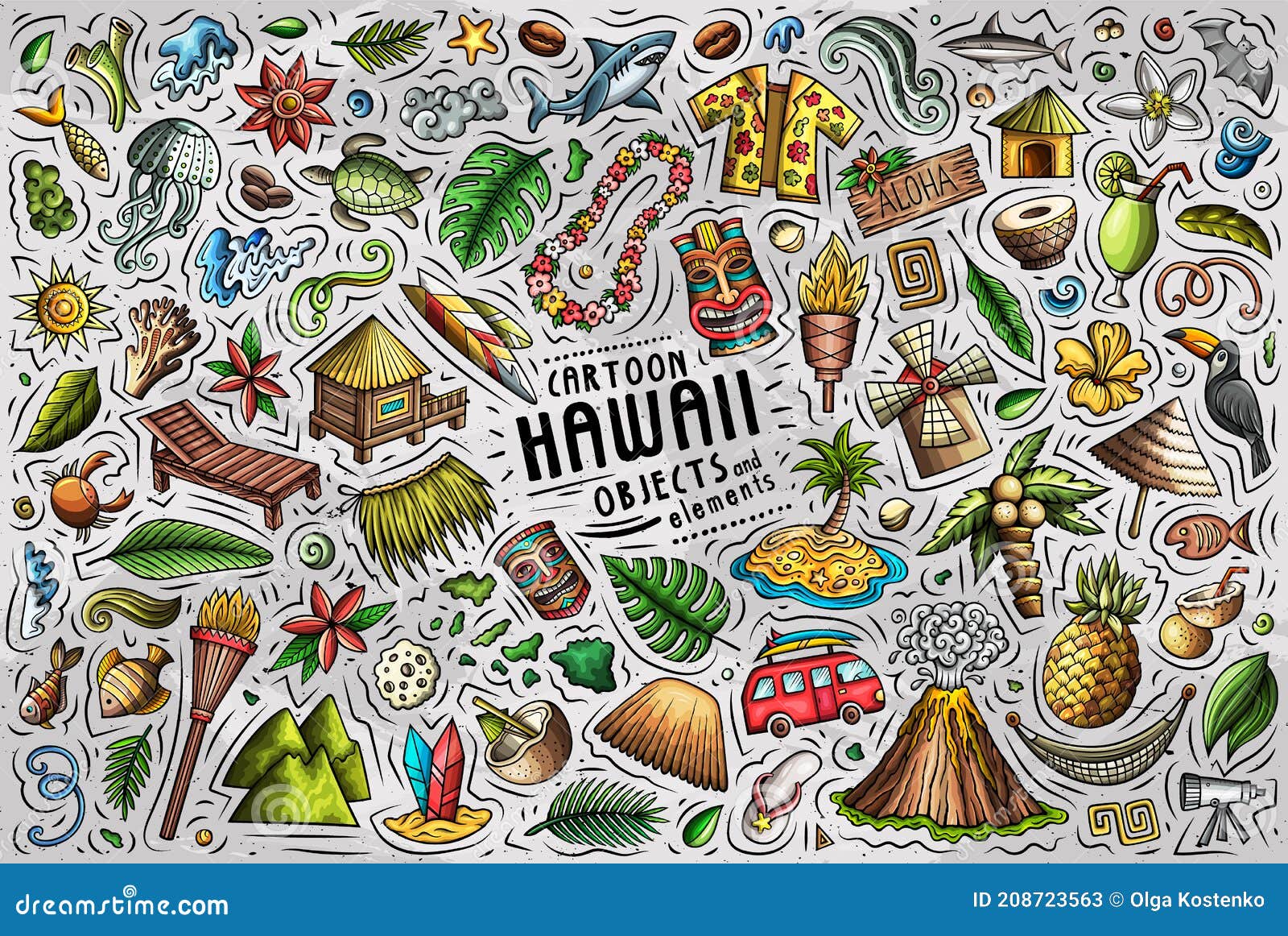 Colorful Vector Doodle Cartoon Set of Hawaii Objects and Symbols Stock ...