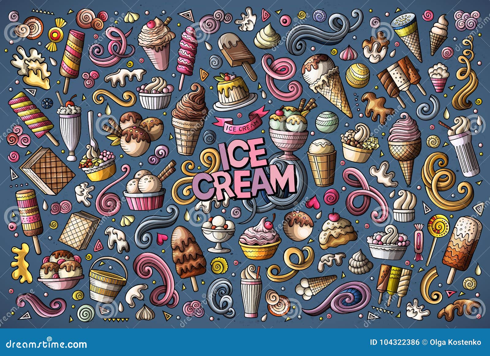 Colorful Vector Doodle Cartoon Set of Ice-cream Objects Stock Vector ...