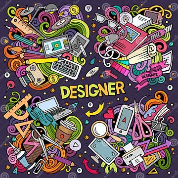 Colorful Vector Doodles Cartoon Set of Designer Combinations of Objects ...