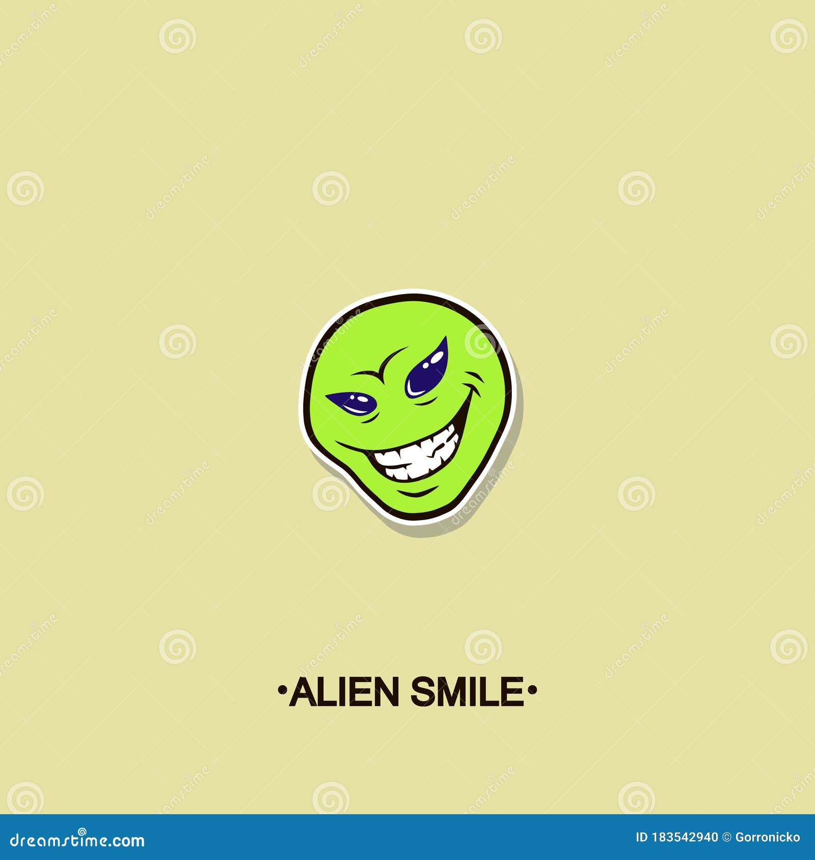 Colorful Vector Flat Art Sticker of Alien Smiling Face Stock Vector ...