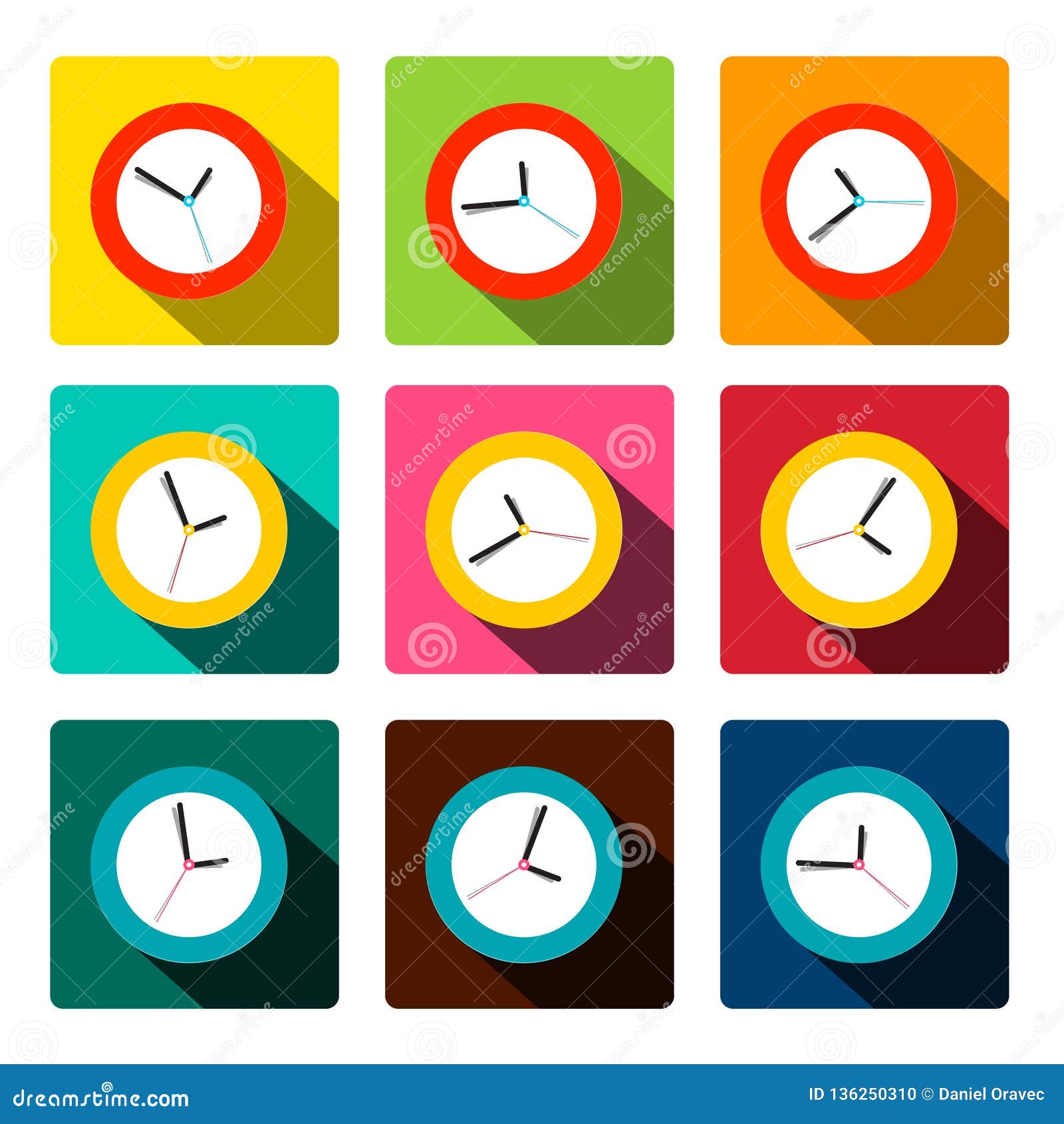 Colorful Vector Flat Clock Icons Stock Vector - Illustration of timer ...