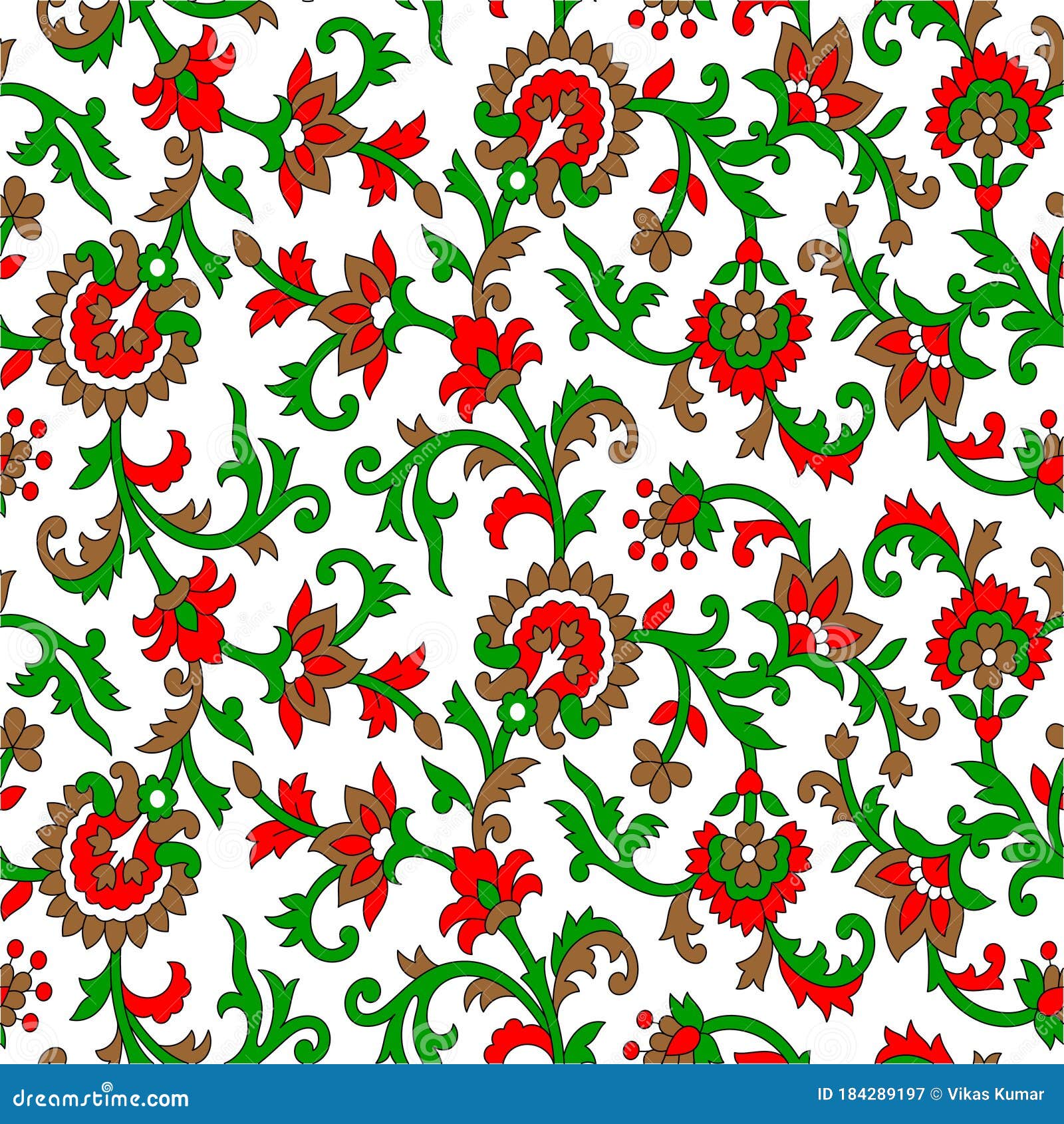 Colorful Vector Floral Flower Leaf Kalamkari Outline Pattern Design ...
