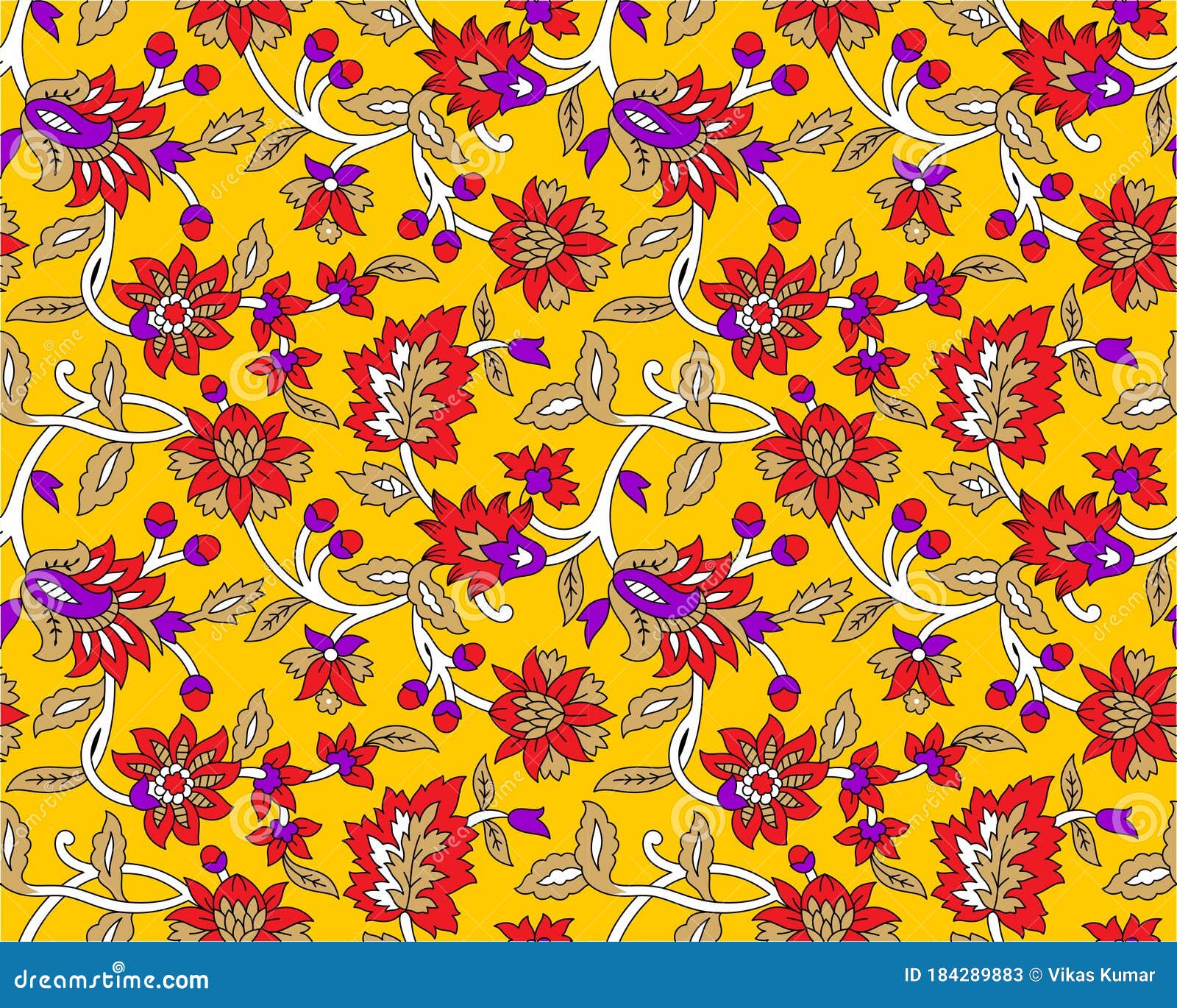Colorful Vector Floral Kalamkari Outline Pattern Design Stock Vector ...