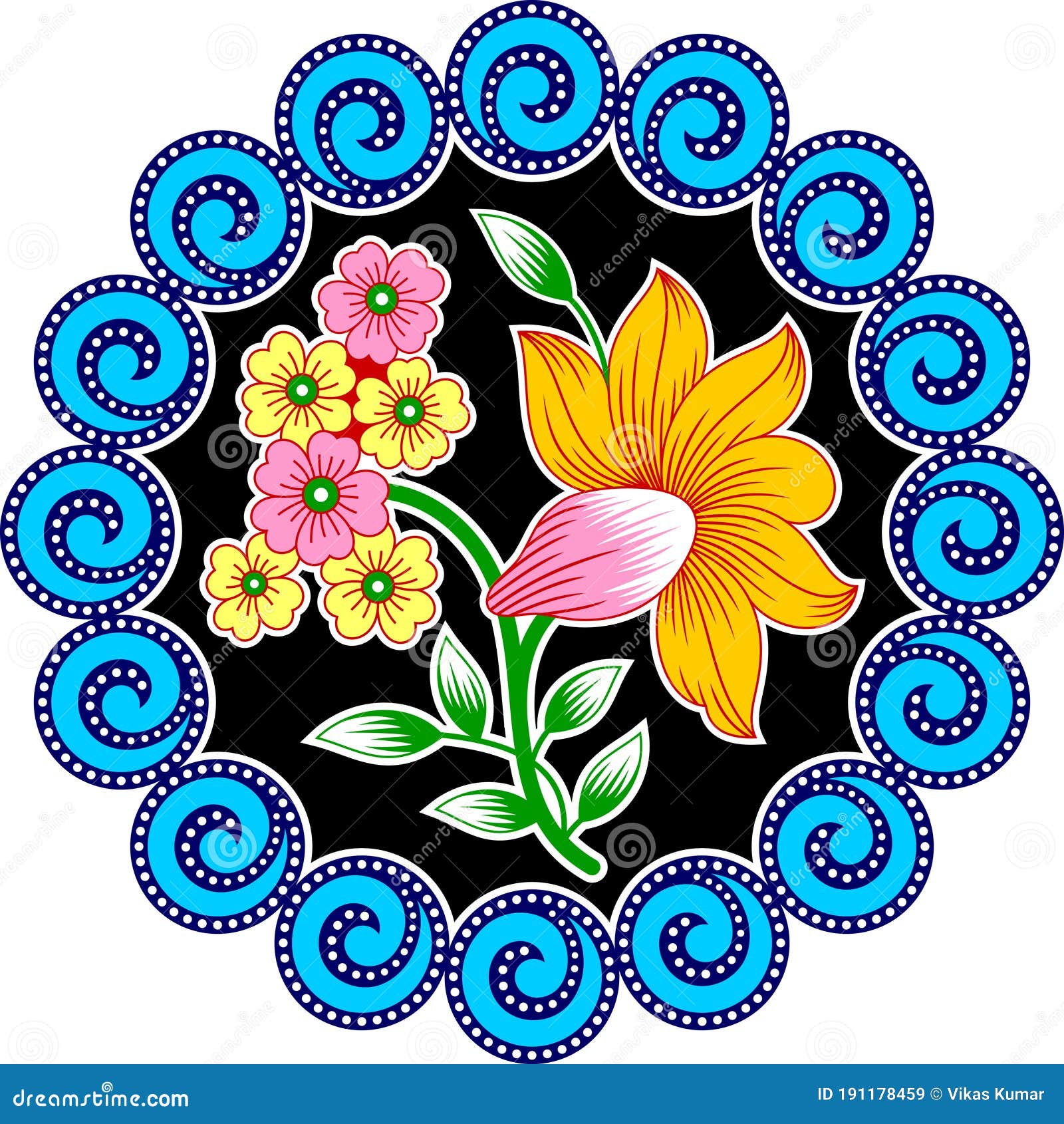 Colorful Vector Flower Bunch Round Design Stock Vector - Illustration ...