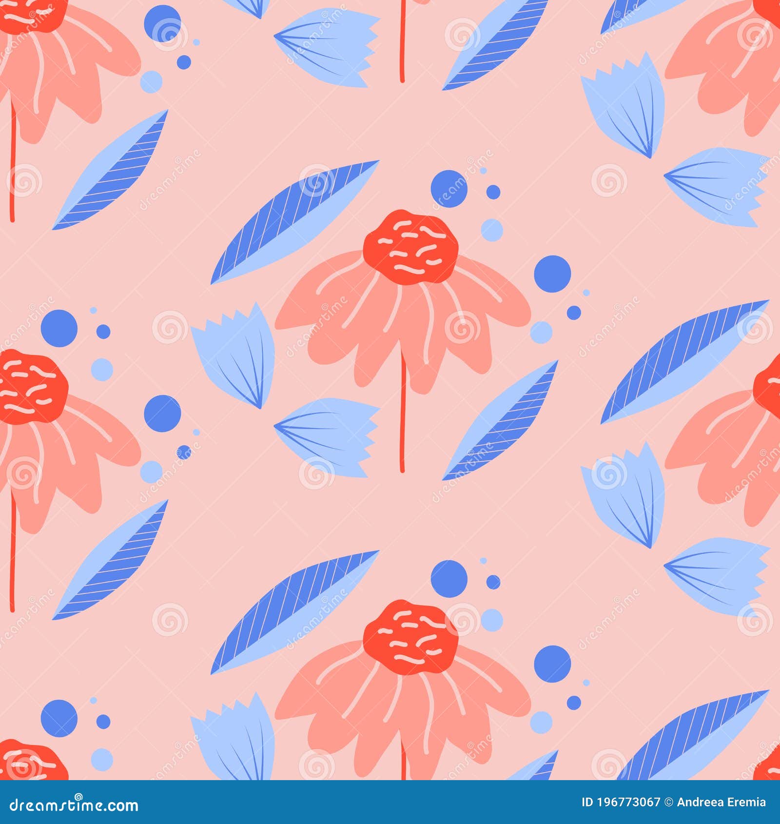 Colorful Vector Flowers in a Seamless Pattern Design Stock Vector ...