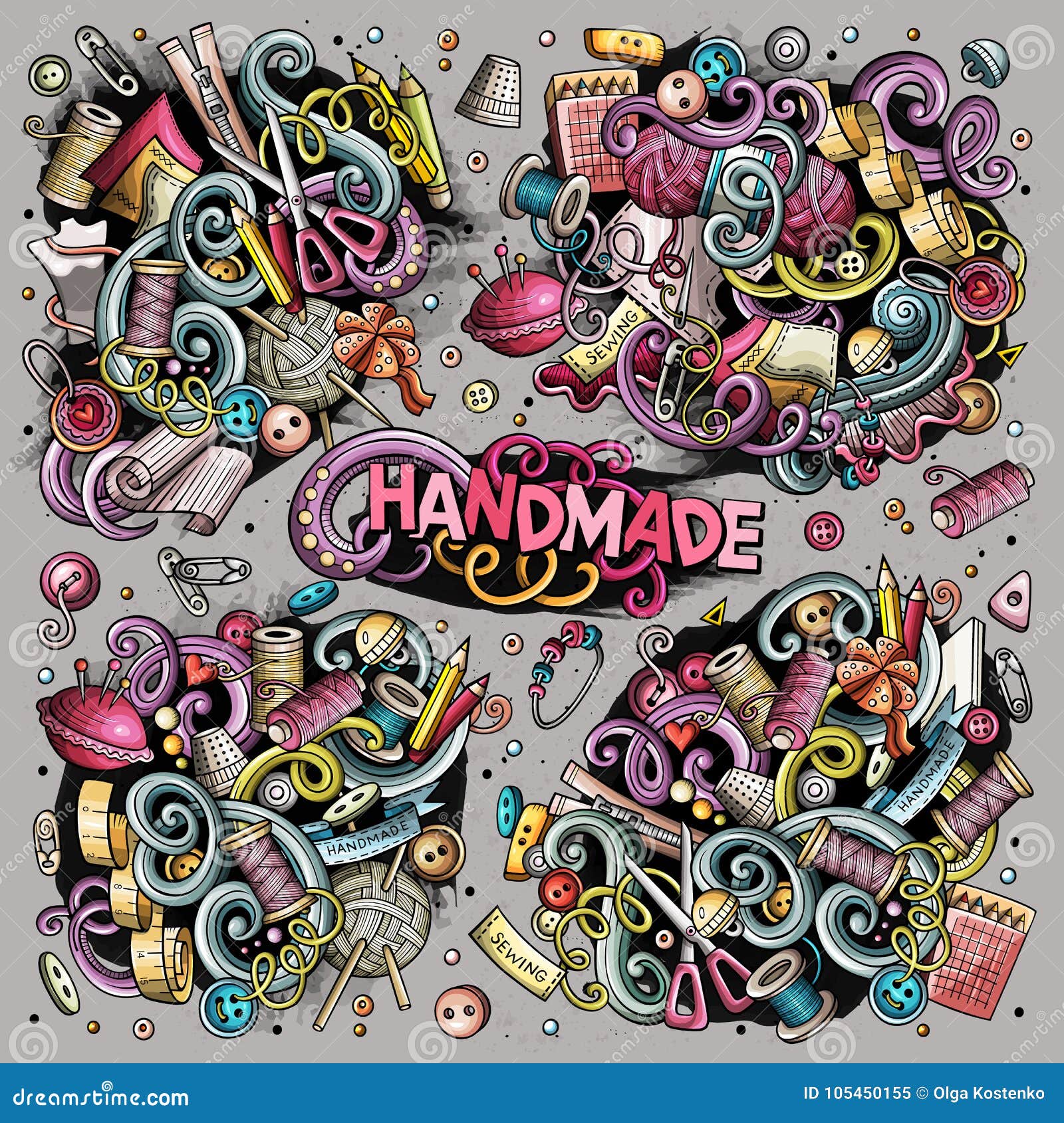 Doodle Cartoon Set of Handmade Object Stock Vector - Illustration of ...