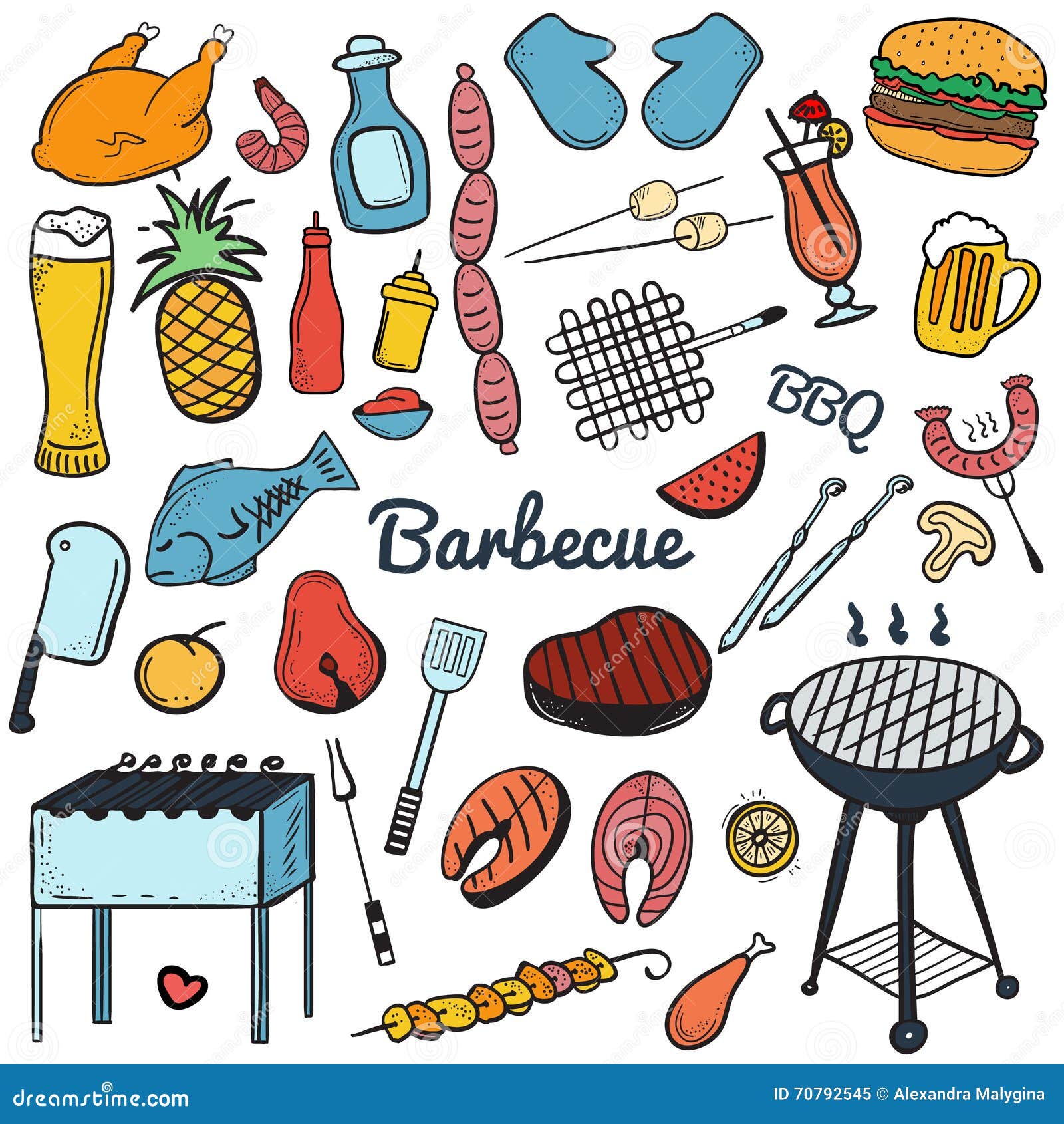 Colorful Vector Hand Drawn Doodle of Grill and BBQ Stock Vector ...