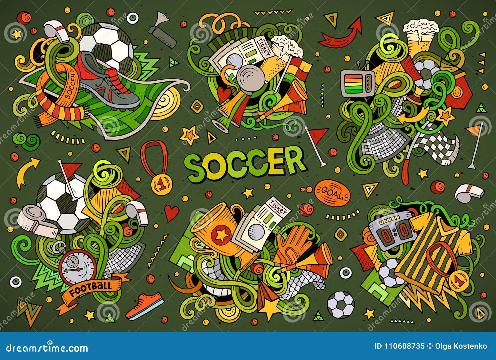 Vector Doodles Cartoon Set of Football Combinations of Objects Stock ...