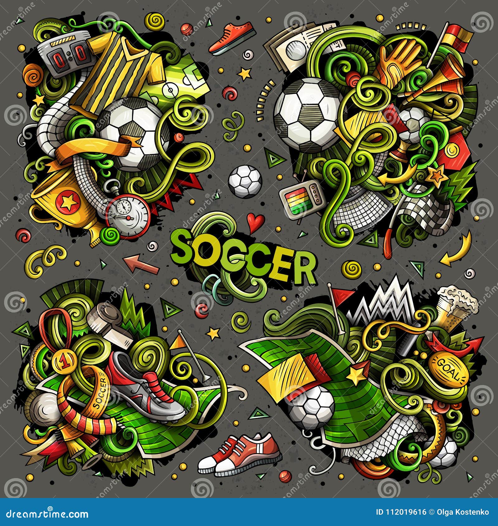 Vector Doodles Cartoon Set of Football Combinations of Objects Stock ...