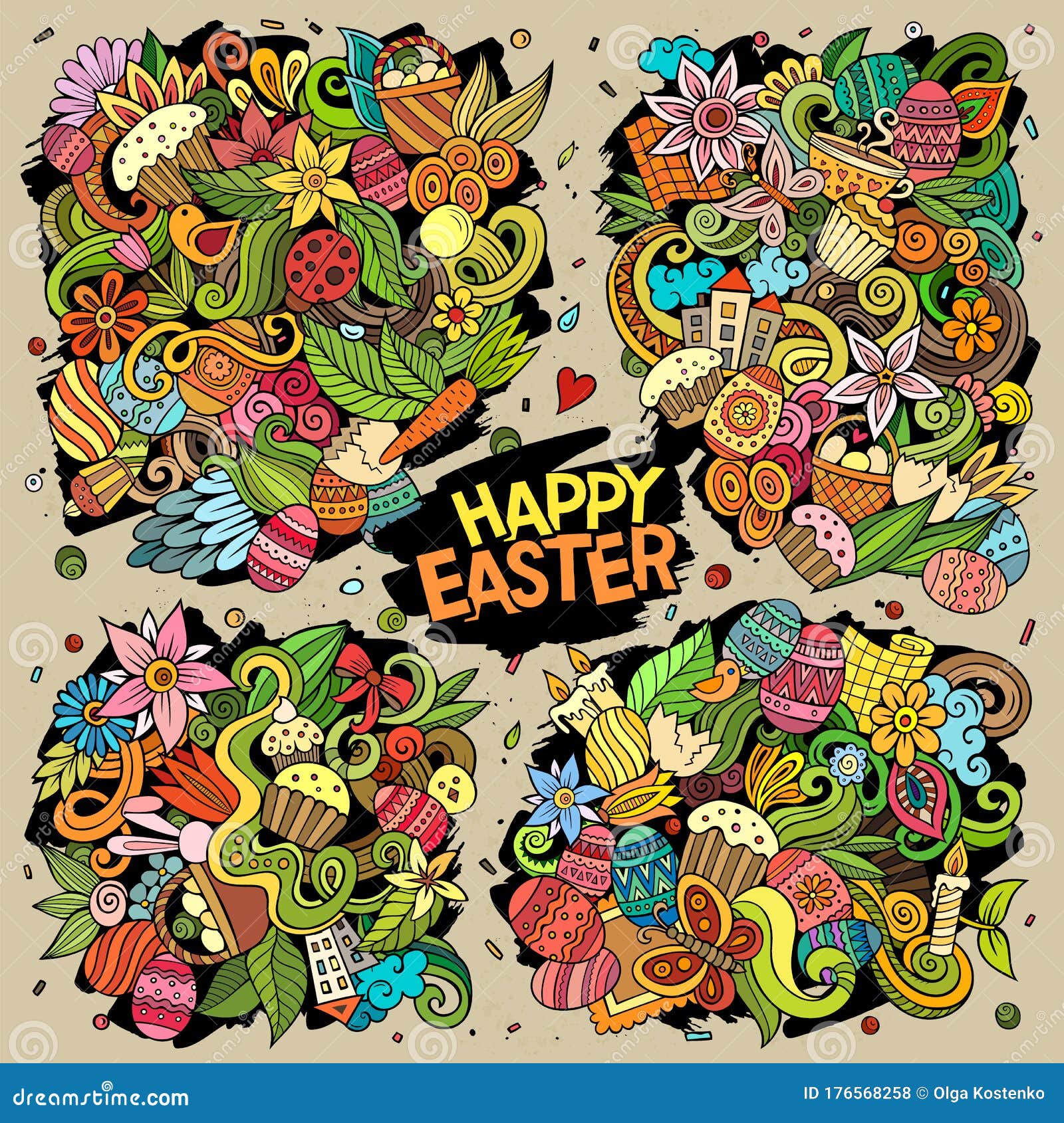 Vector Doodles Cartoon Set of Happy Easter Combinations of Objects ...