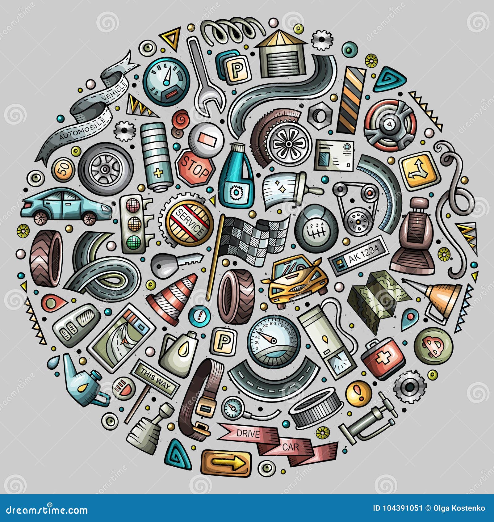 Vector Set of Automobile Cartoon Objects Stock Vector - Illustration of ...