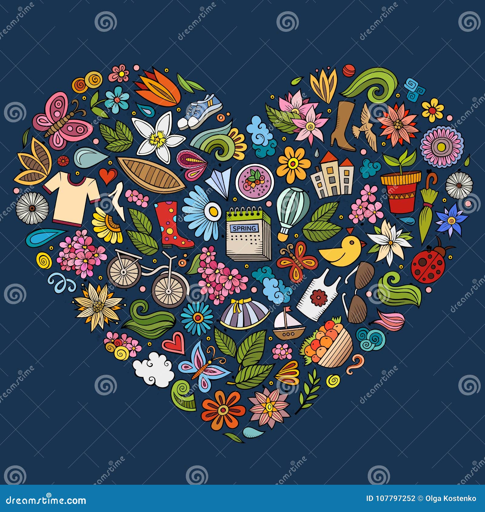 Vector Set of Spring Cartoon Doodle Objects Stock Vector - Illustration ...