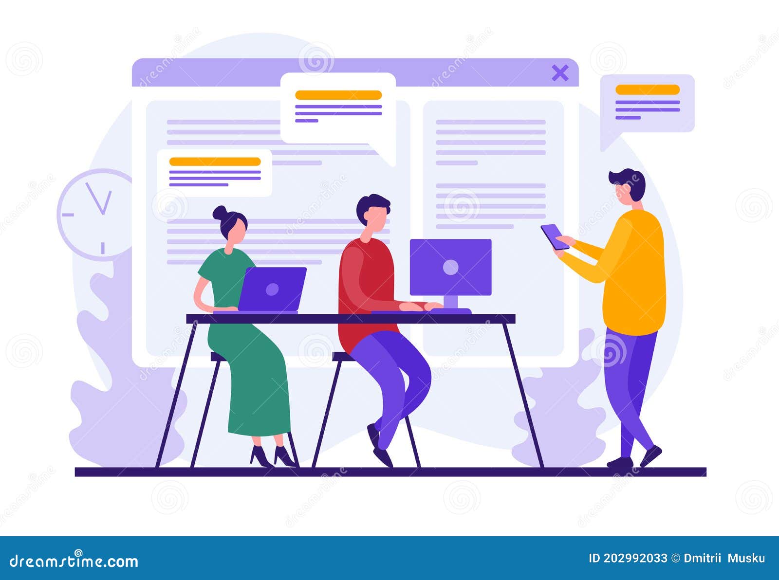 Modern Employees Communicating in Work Chat Together Stock Vector ...