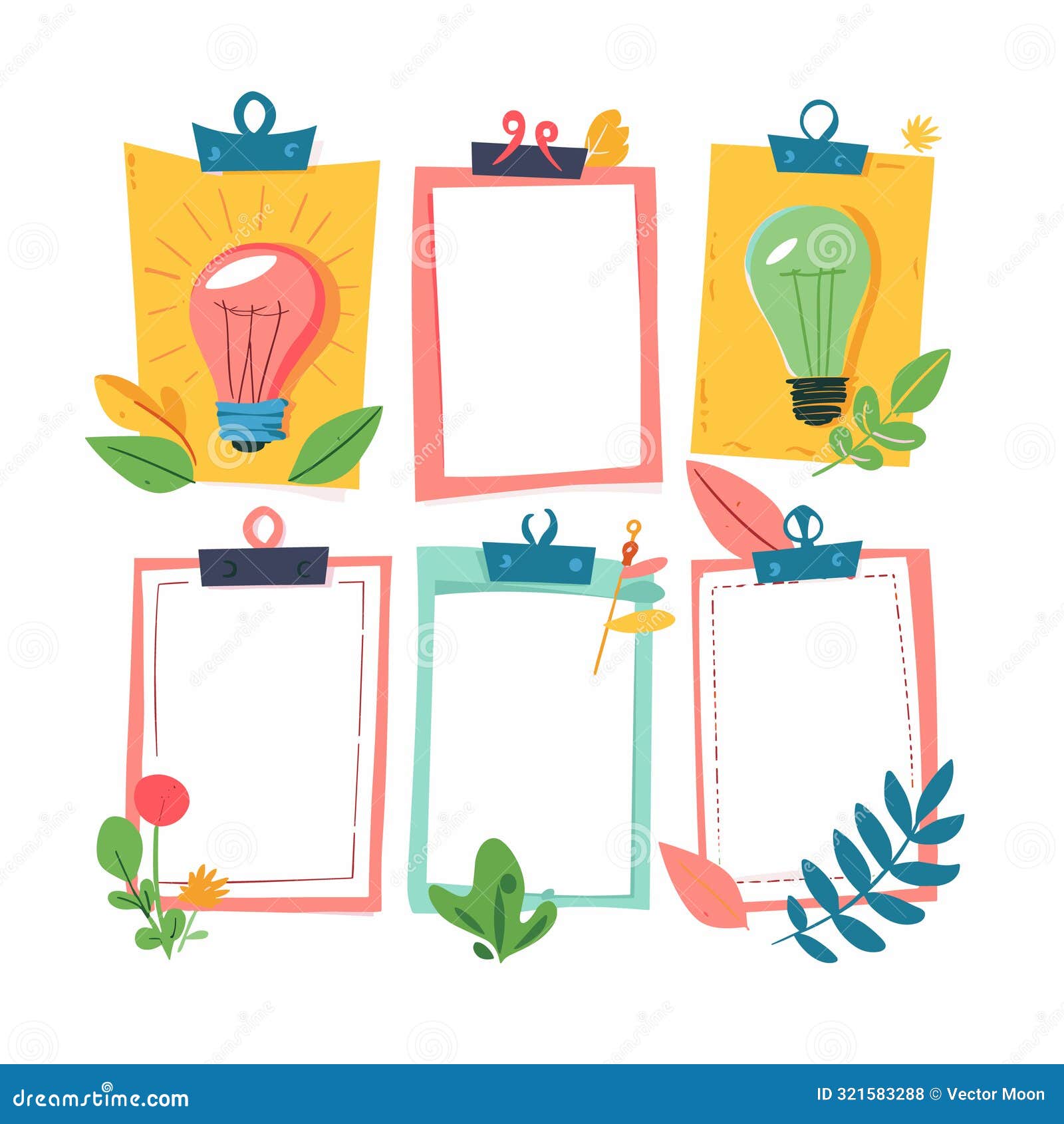 Colorful Vector Illustration Various Empty Note Papers Decorated ...