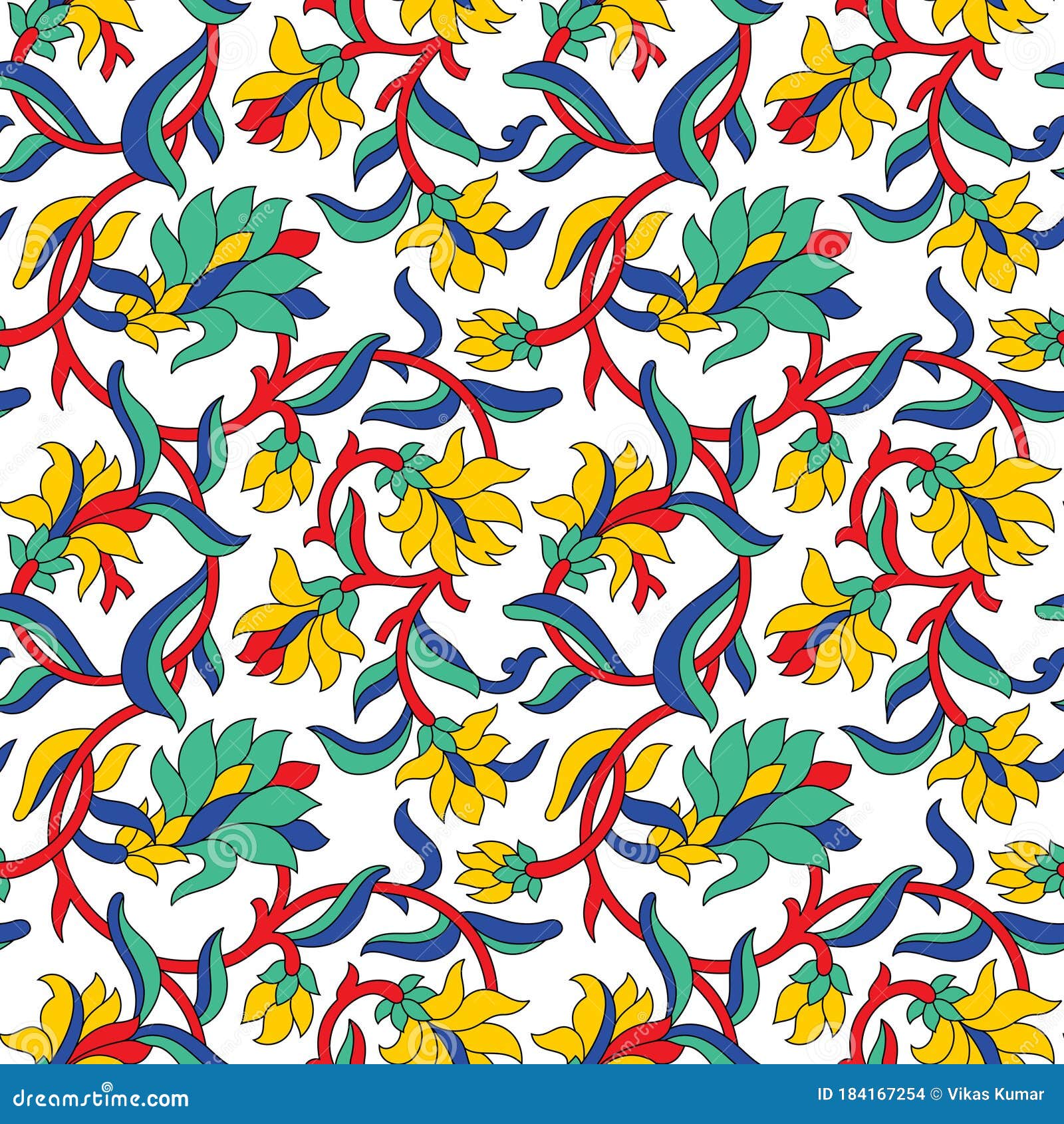 Colorful Vector Indian Floral Kalamkari Pattern. Stock Vector ...