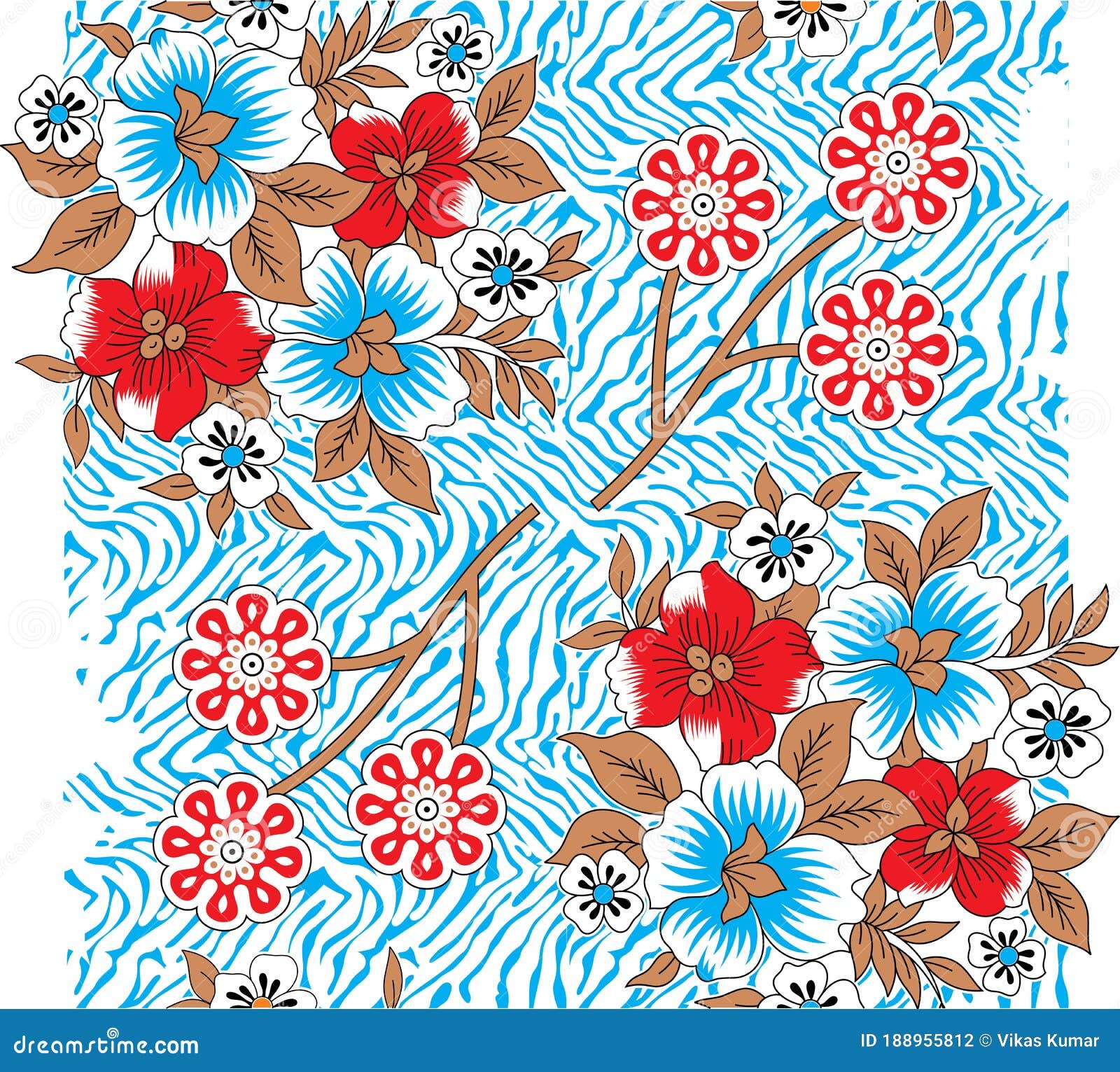 Colorful Vector Kalamkari Outline Floral Pattern Background Design ...