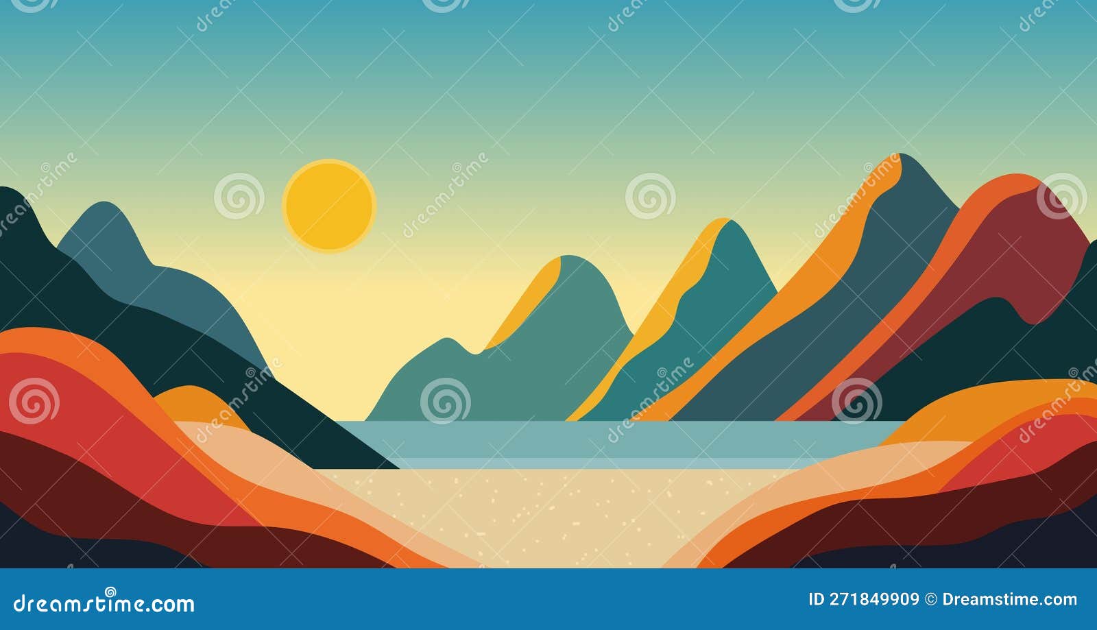 Colorful vector landscape stock vector. Illustration of sunset - 271849909