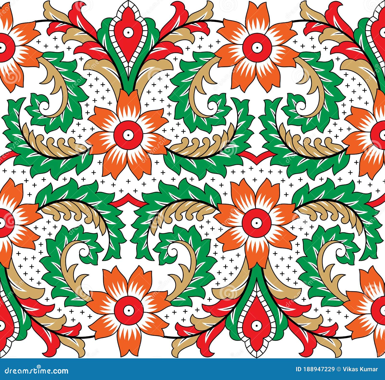 Colorful Vector Ornament Kalamkari Border Design Stock Vector ...