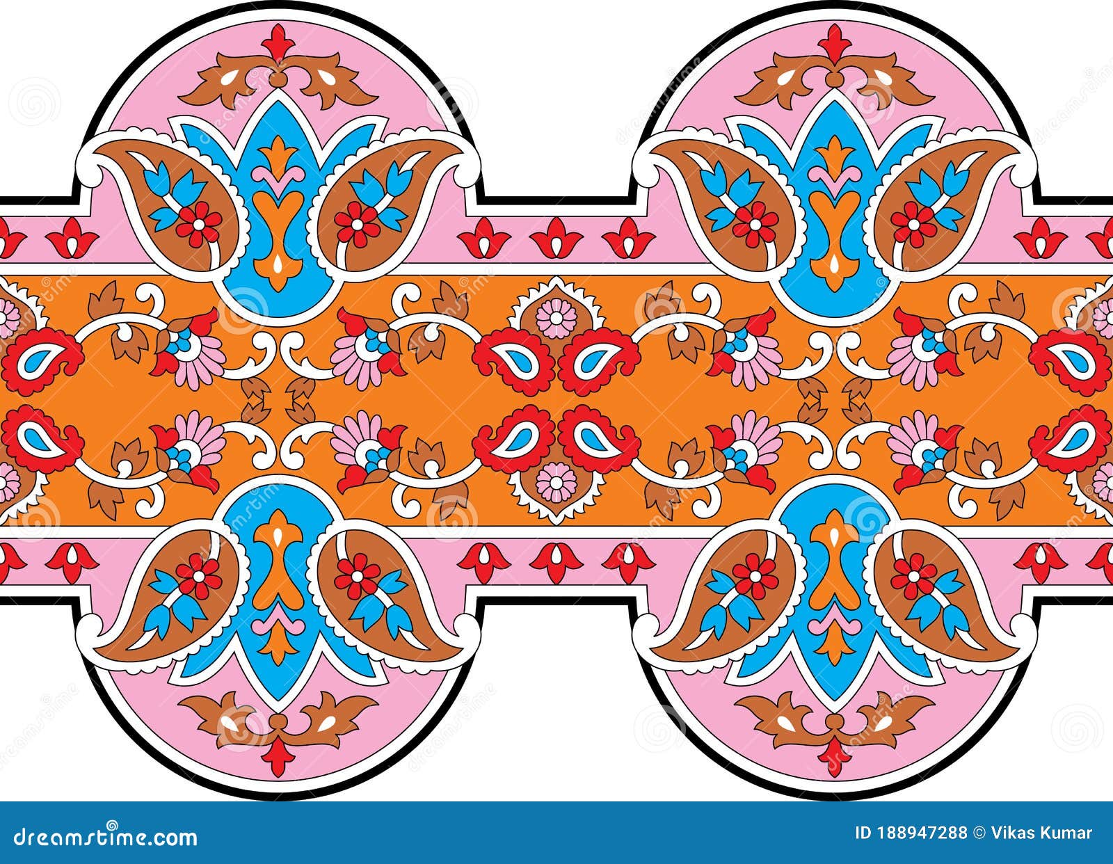 Colorful Vector Ornament Kalamkari Border Design Stock Vector ...