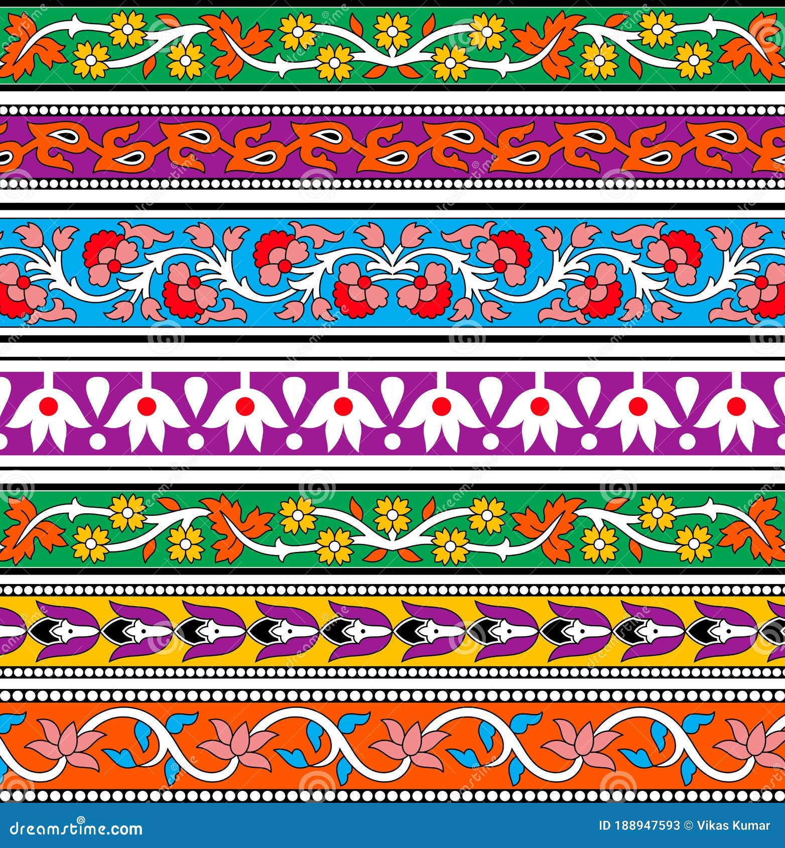 Colorful Vector Ornament Kalamkari Border Design Stock Vector ...
