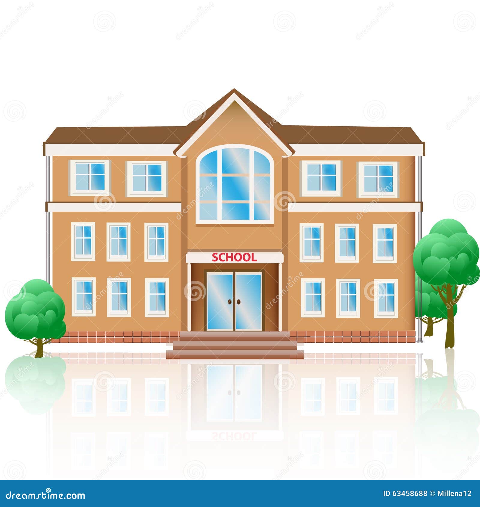Colorful Vector School Building with Trees Stock Vector - Illustration ...