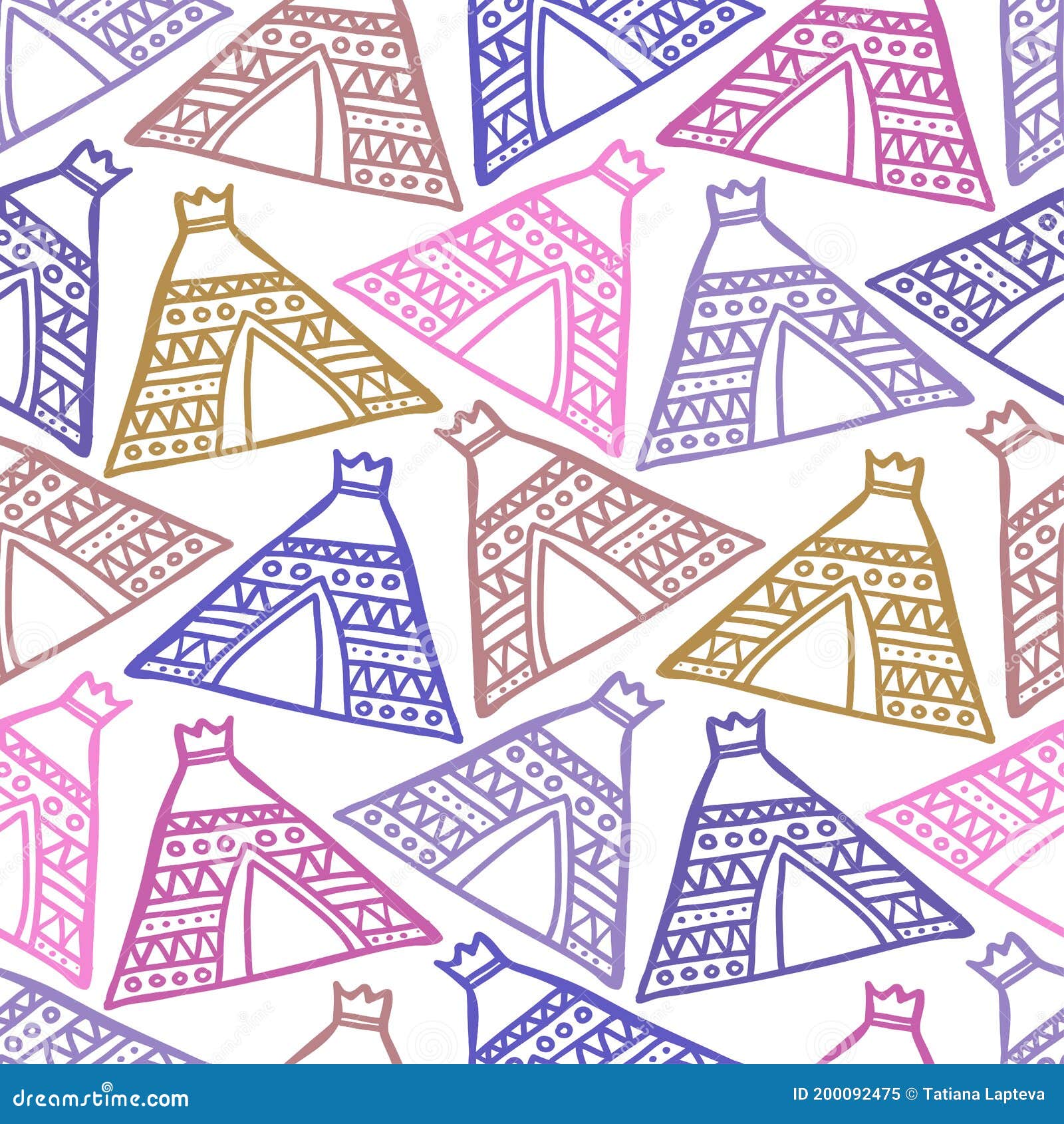 Colorful Vector Seamless Pattern Design of Lined Silhouettes of Ancient ...