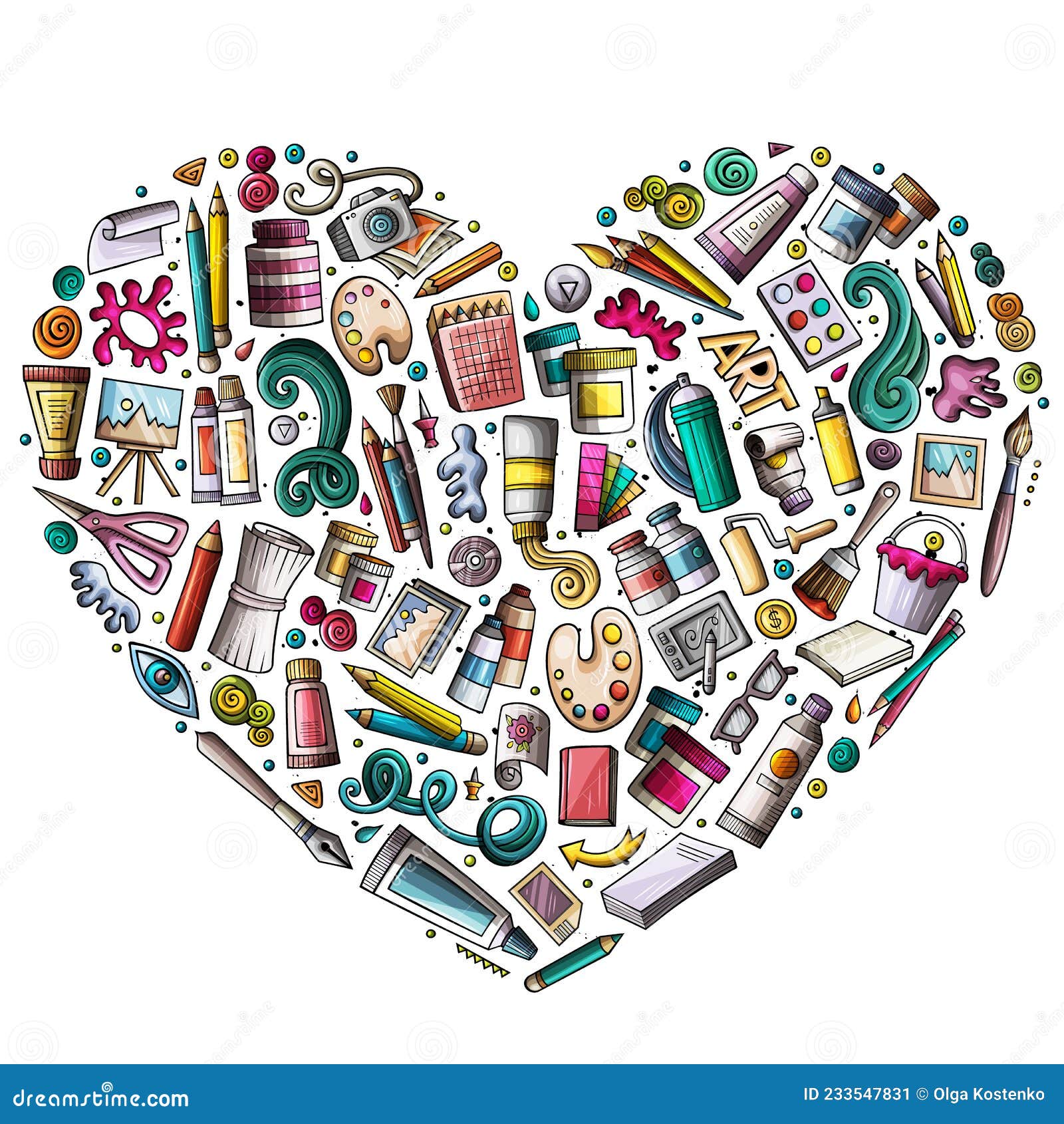 Colorful Vector Set of Art Cartoon Doodle Objects Stock Vector ...