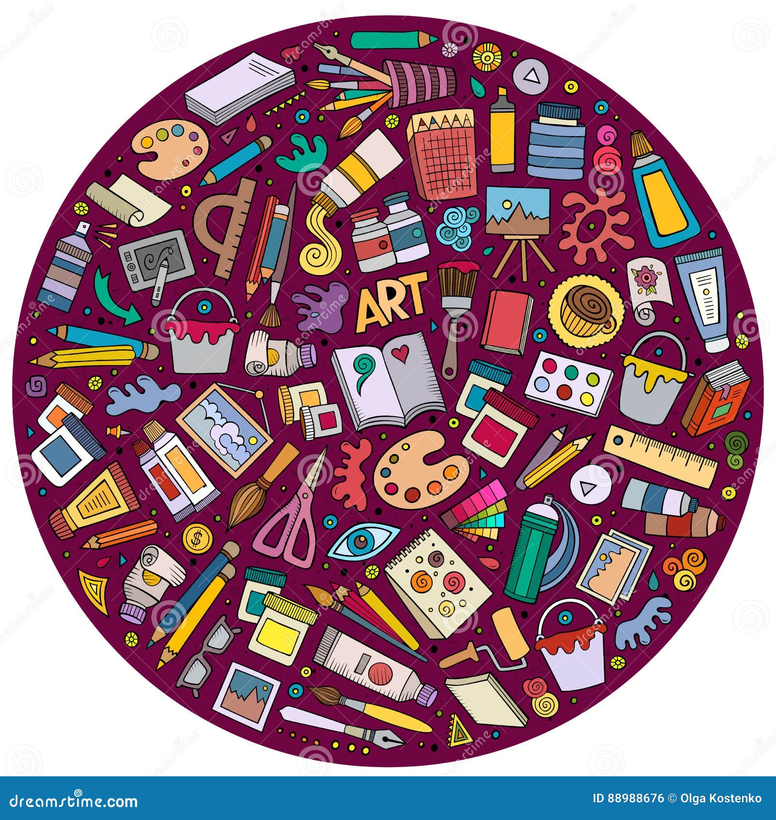 Colorful Vector Set of Art Cartoon Doodle Objects Stock Vector ...