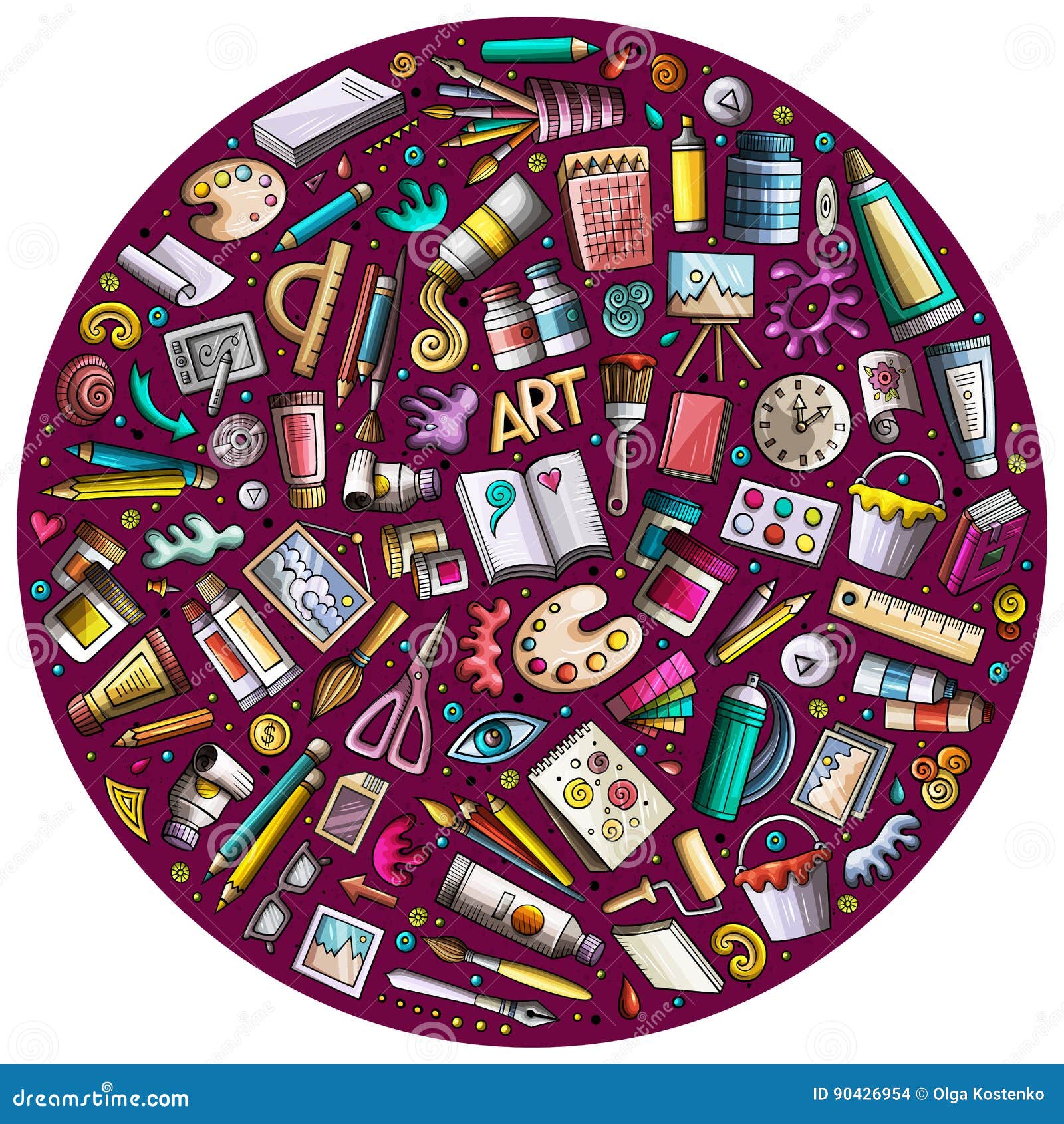 Colorful Vector Set of Art Cartoon Doodle Objects Stock Vector ...