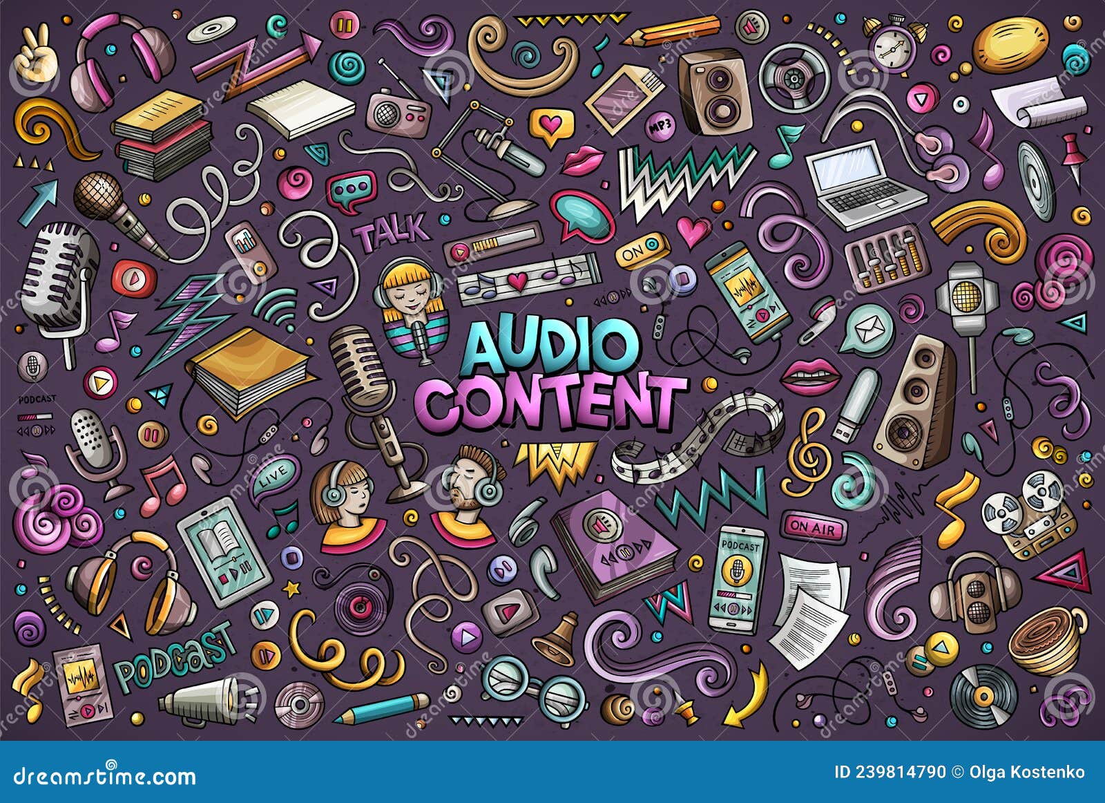 Colorful Vector Set of Audio Content Theme Objects and Symbols Stock ...