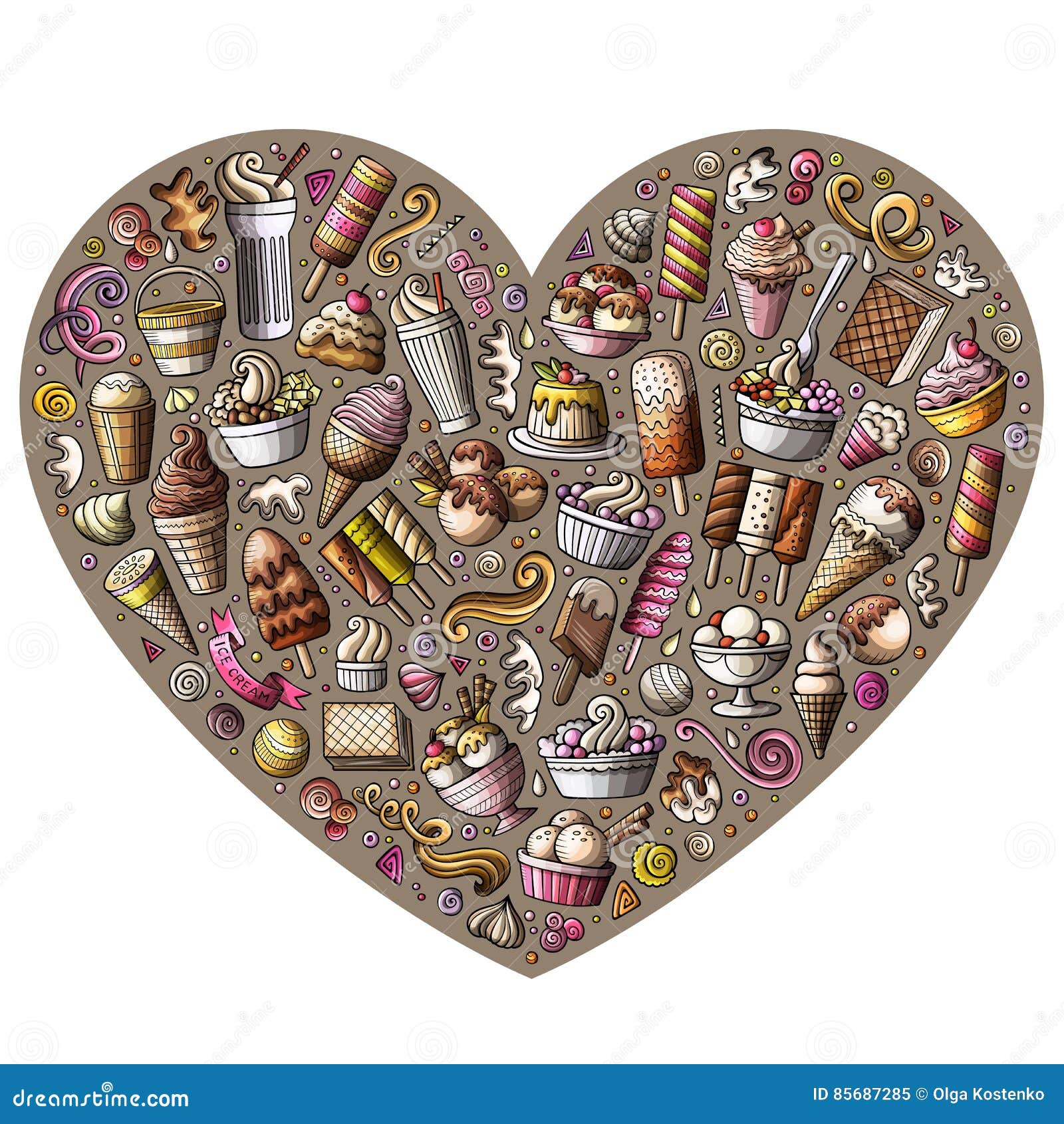 Colorful Vector Set of Ice Cream Cartoon Doodle Objects, Symbols and ...