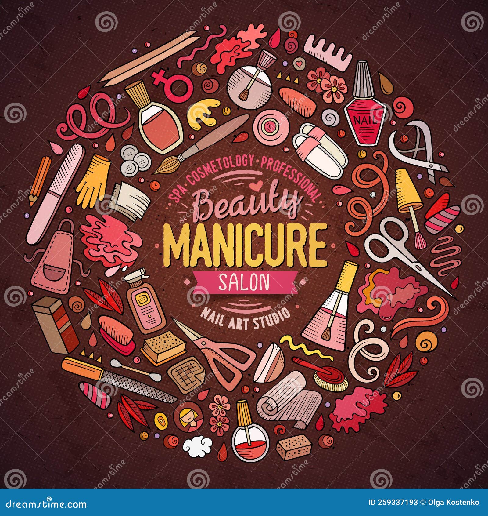 Set of Nail Salon Cartoon Doodle Objects, Symbols and Items Stock ...