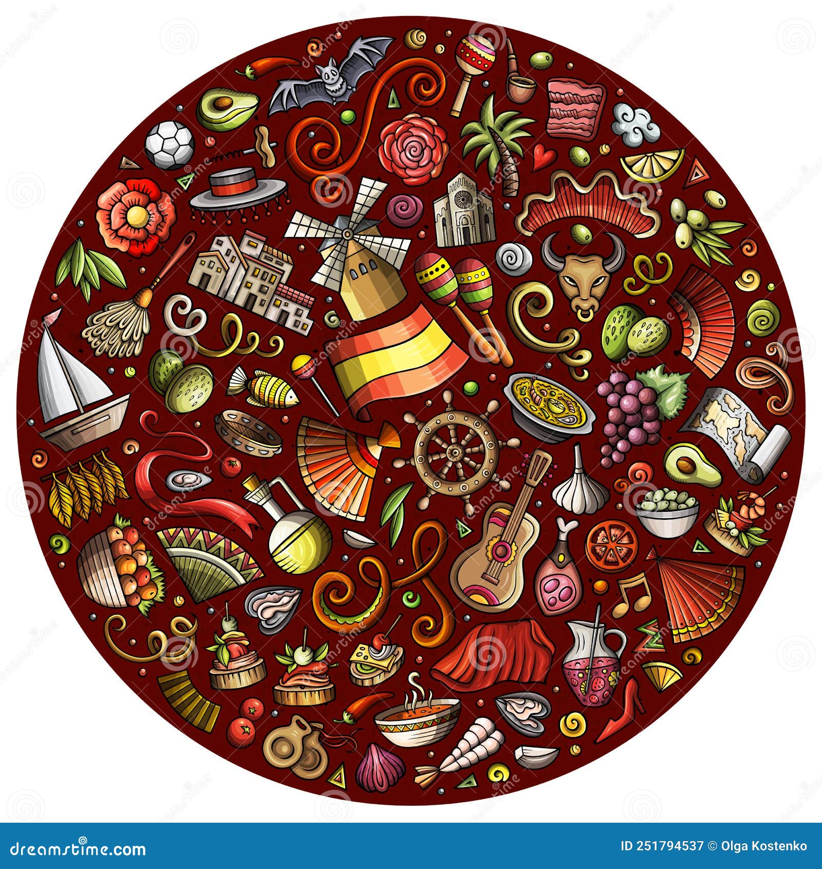 Set of Spain Cartoon Doodle Objects, Symbols and Items Stock Vector ...