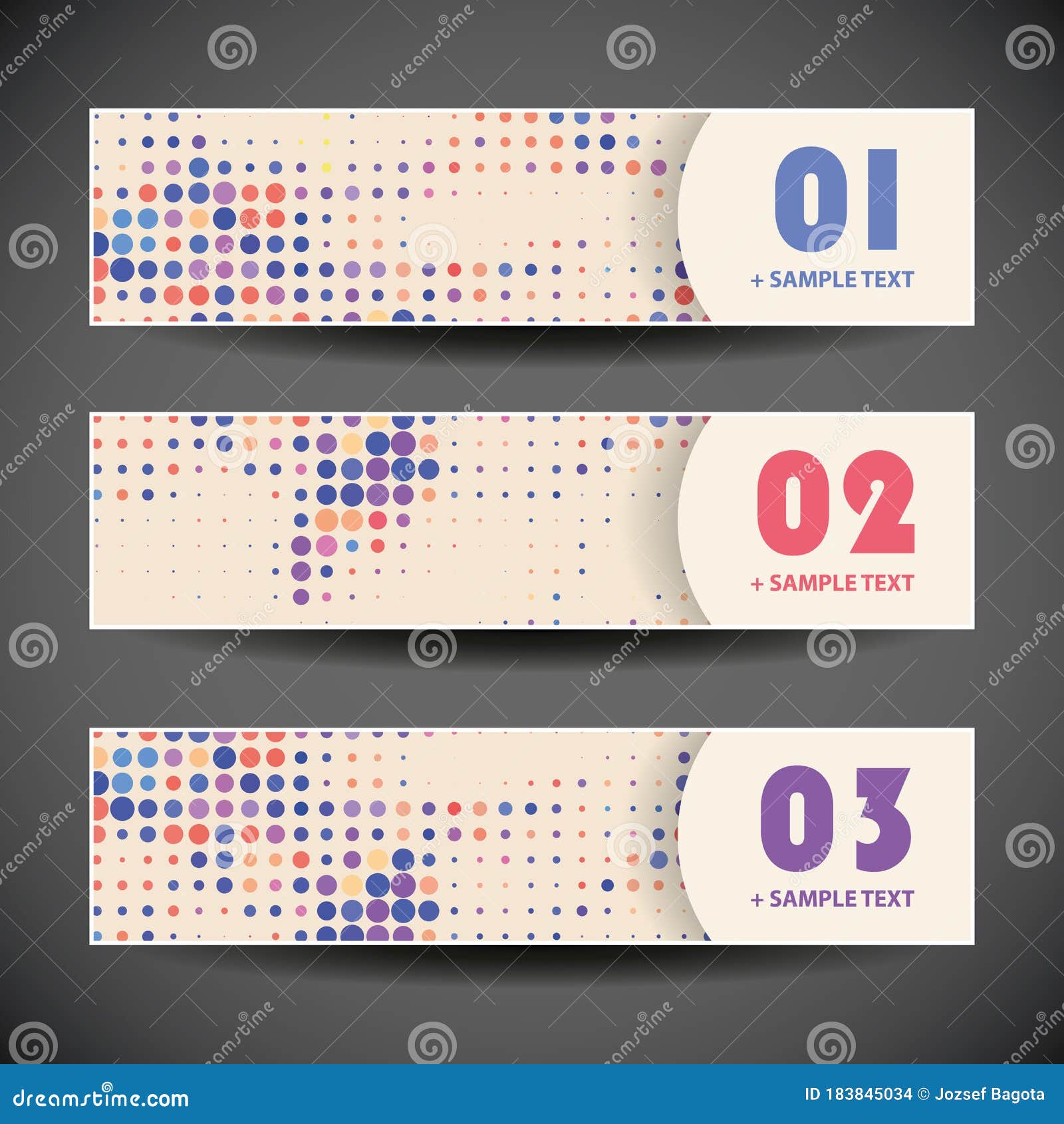Colorful Vector Set of Three Header Designs with Dots and Circles Stock ...