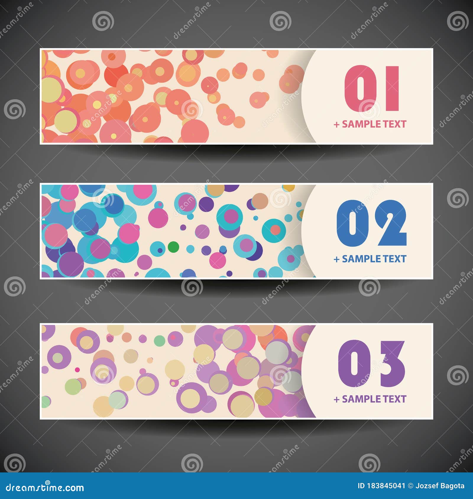 Colorful Vector Set of Three Header Designs with Dots and Circles Stock ...