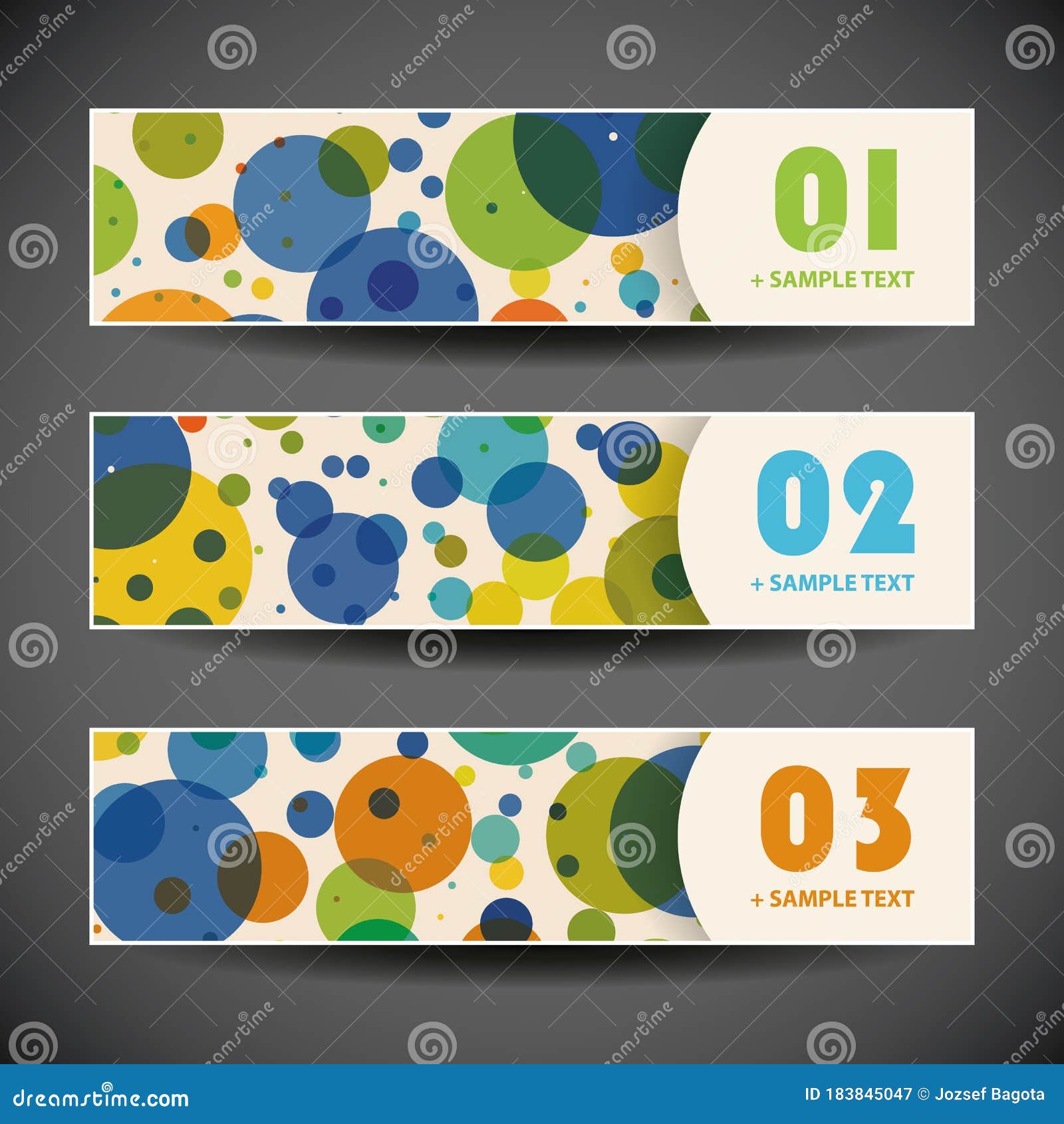 Colorful Vector Set of Three Header Designs with Dots and Circles Stock ...