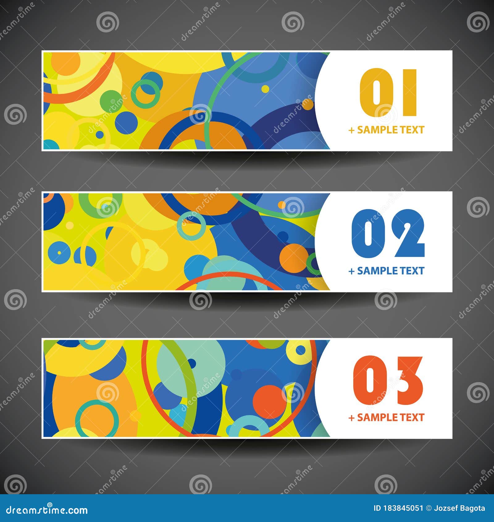 Colorful Vector Set of Three Header Designs with Dots and Circles Stock ...