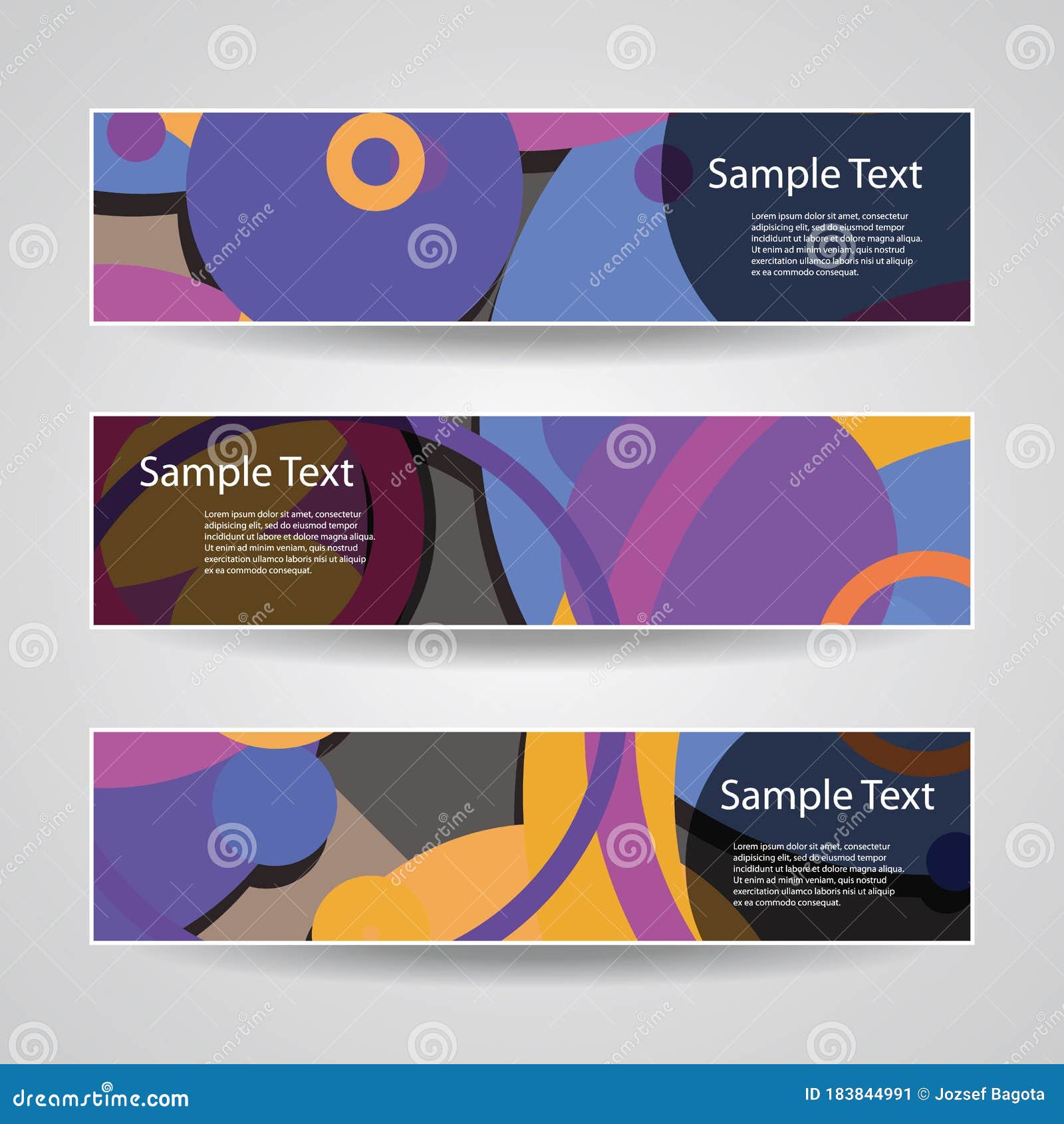 Colorful Vector Set of Three Header Designs with Dots, Circles, Rings ...