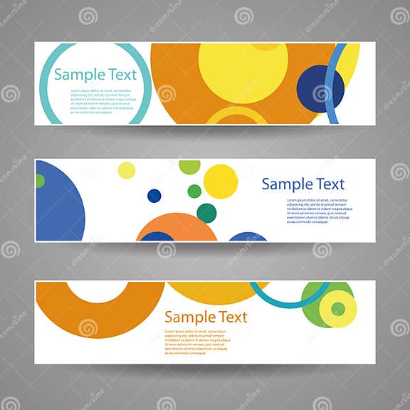 Colorful Vector Set of Three Header Designs with Dots, Circles, Rings ...