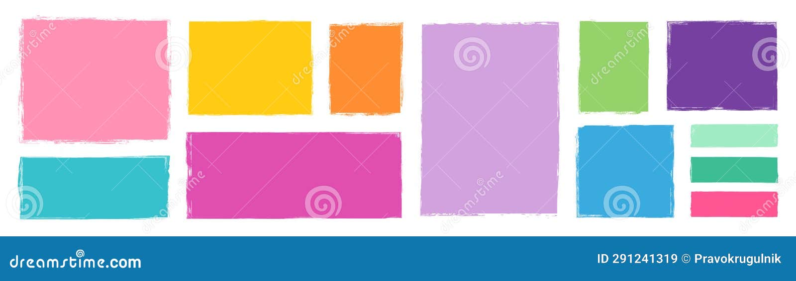 Colorful Vector Set with Various Doodle Rectangular Shapes with Rough ...
